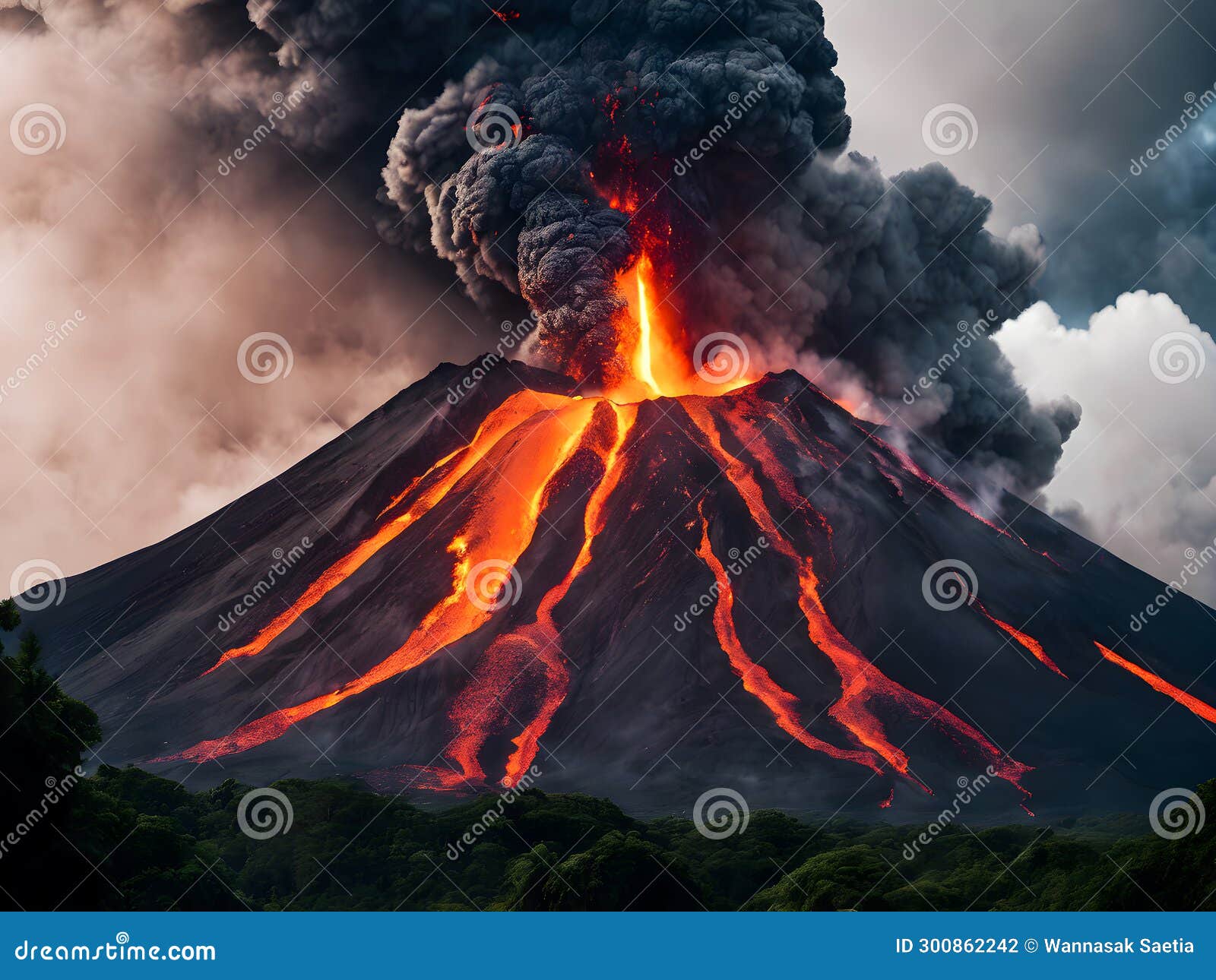The volcano is erupting stock illustration. Illustration of landscape ...