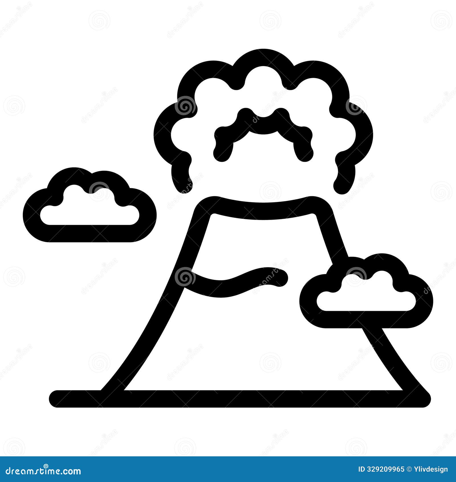 Volcano Erupting with Smoke and Clouds, Minimalist Line Art Icon Stock ...