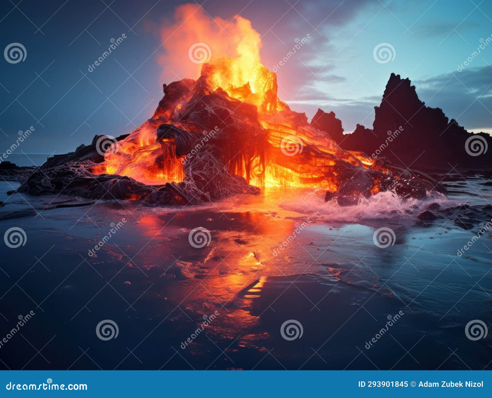 A Volcano Erupting in Water Stock Illustration - Illustration of heat ...