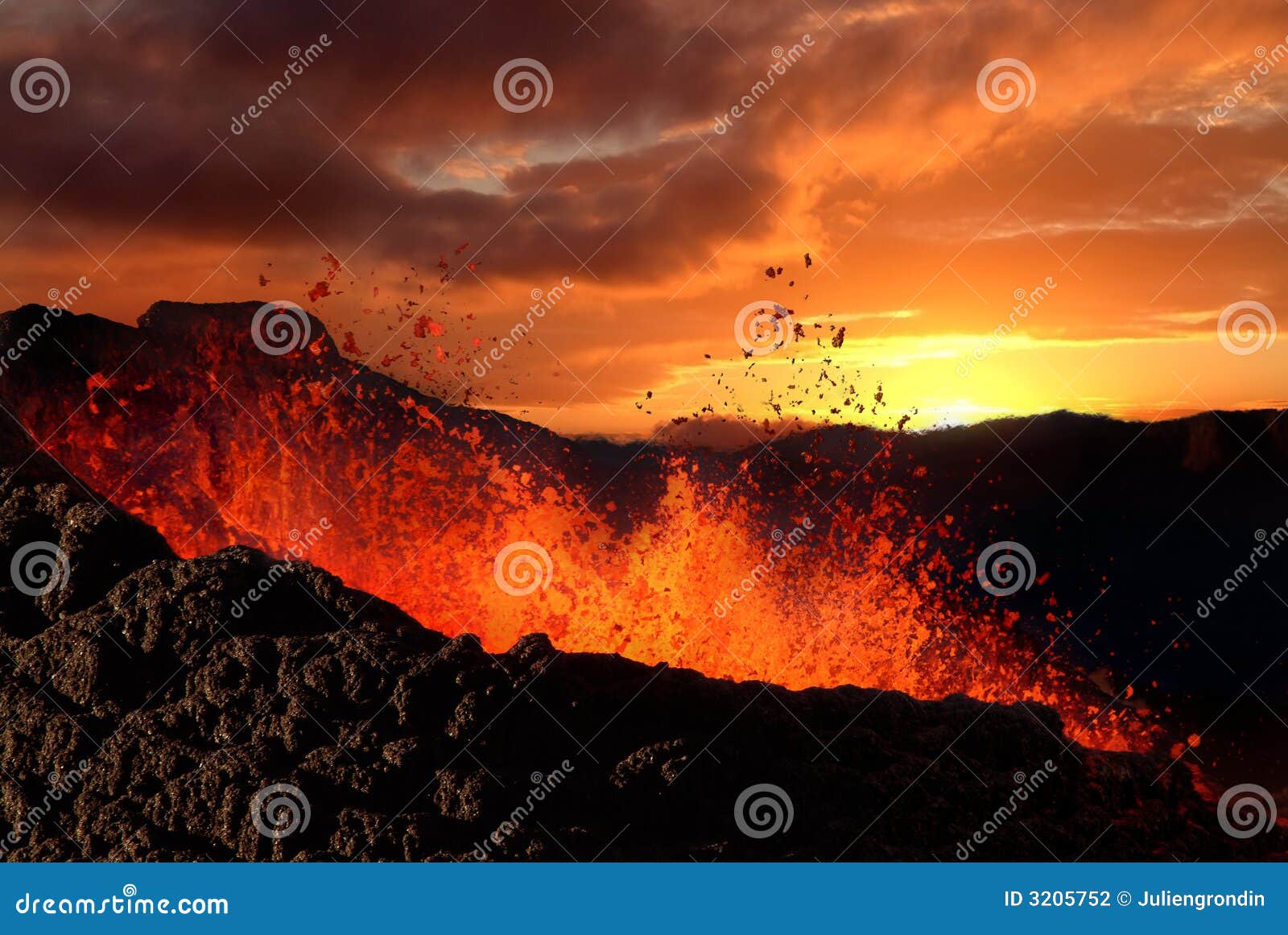 Mud Volcano Eruption In Arid Land With Grey Clouds In Background Stock ...