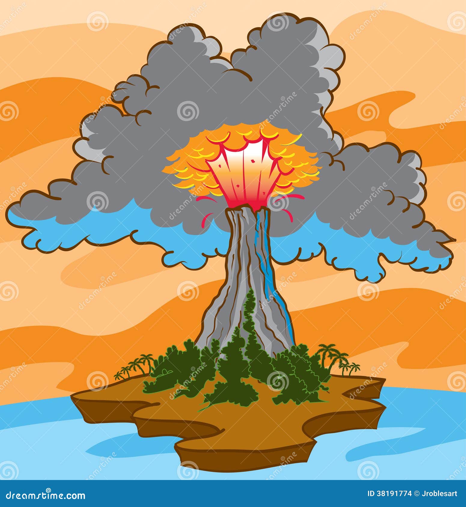 Volcano Eruption In Cartoon Style Isolated On White Background Stock ...