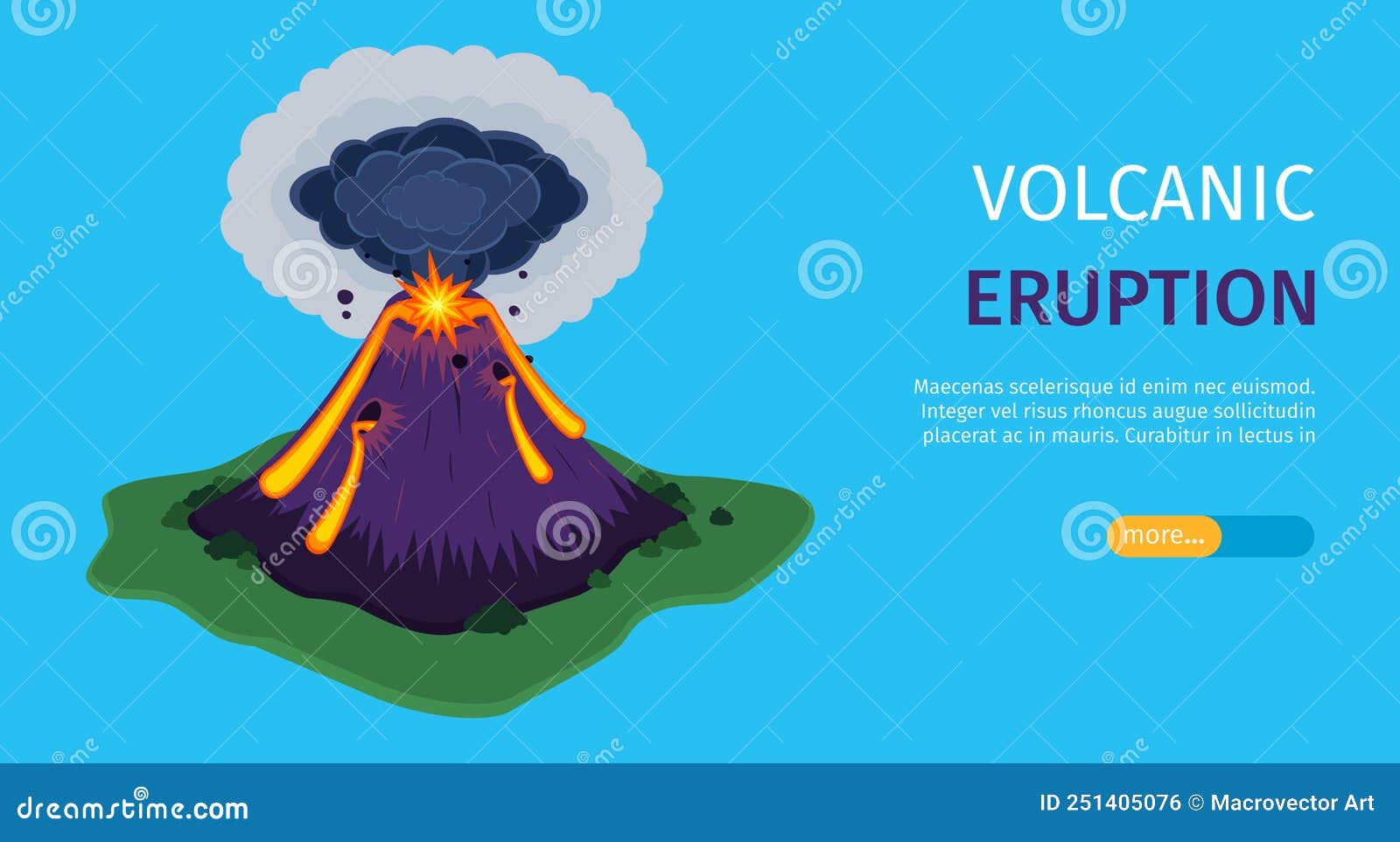 Volcano Eruption Blue Horizontal Banner with Image of Active Volcano ...