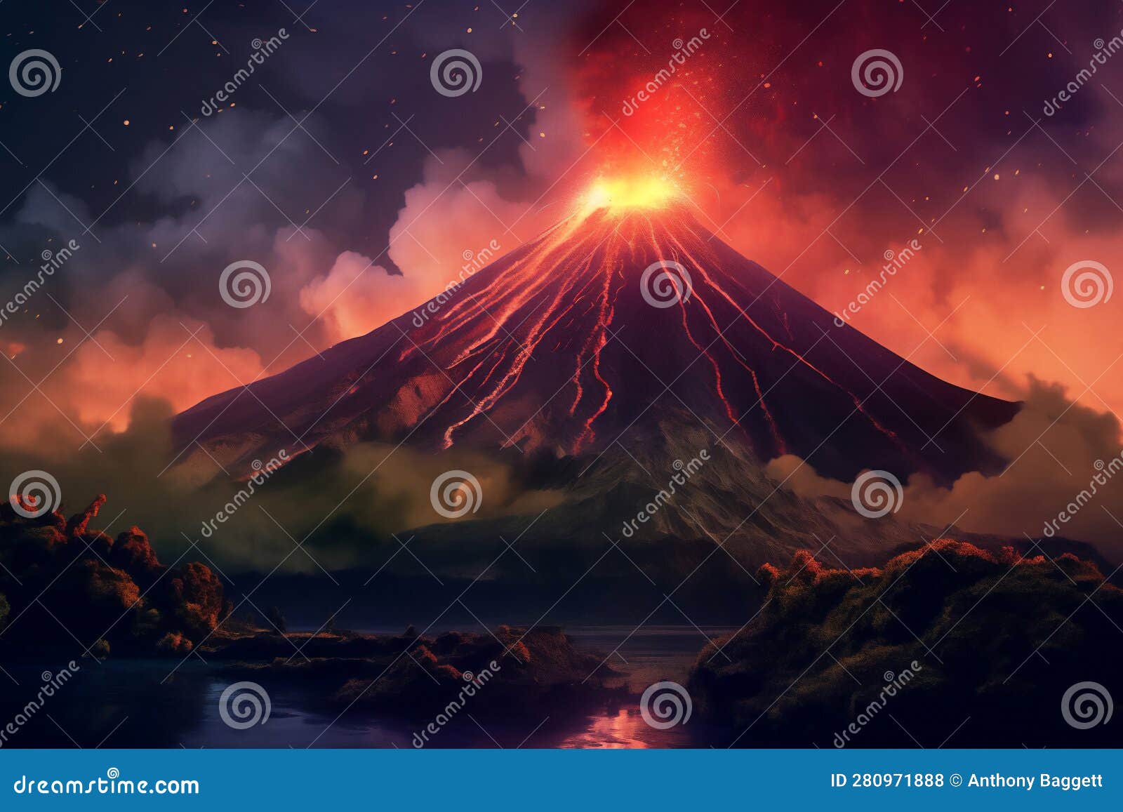 Volcano Eruption Creating an Explosive Mix of Volcanic Ash and Molten ...