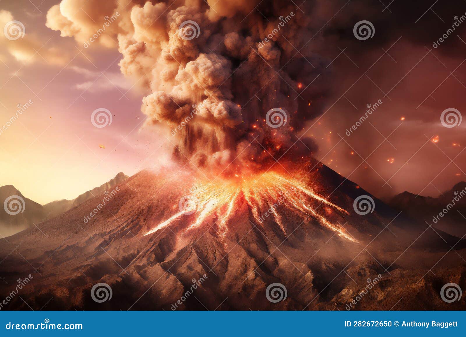 Volcano Eruption Creating an Explosive Mix of Volcanic Ash and Molten ...