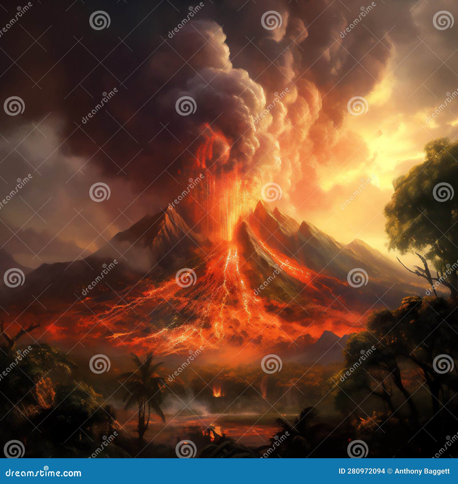 Volcano Eruption Creating an Explosive Mix of Volcanic Ash and Molten ...