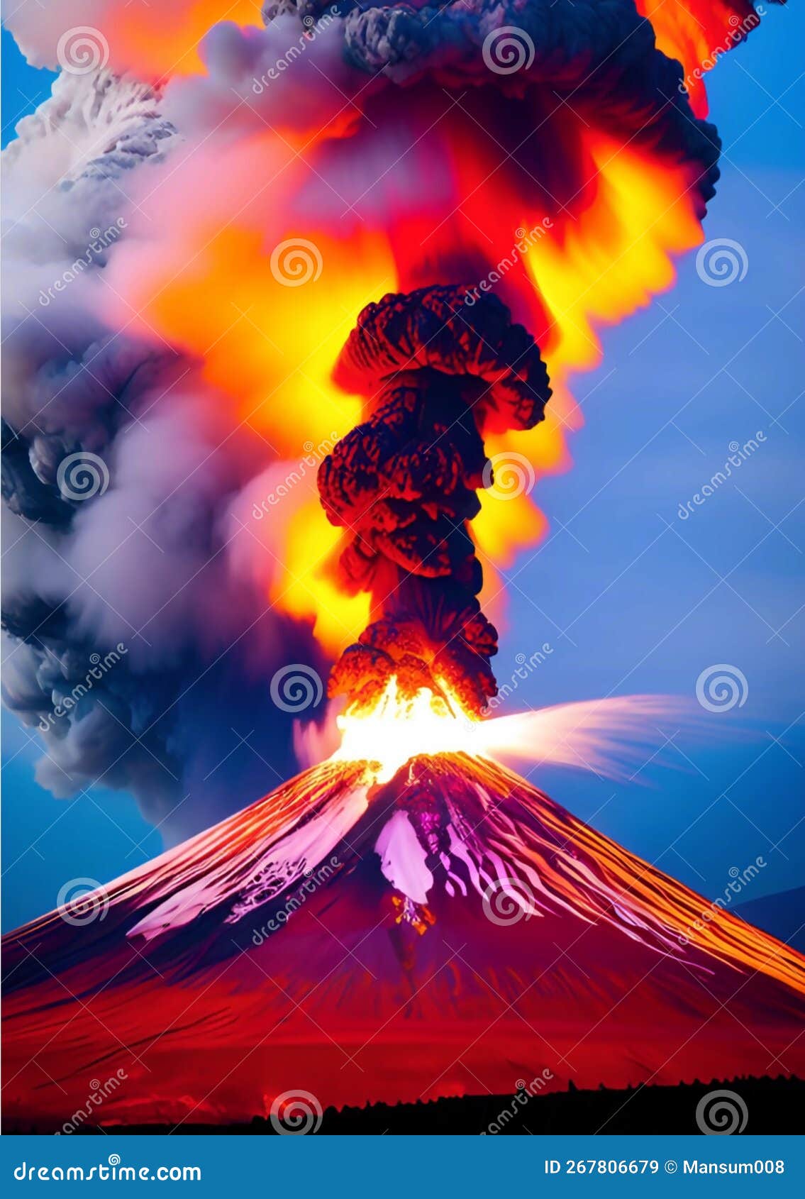 Volcano Eruption in the Desert Stock Illustration - Illustration of ...