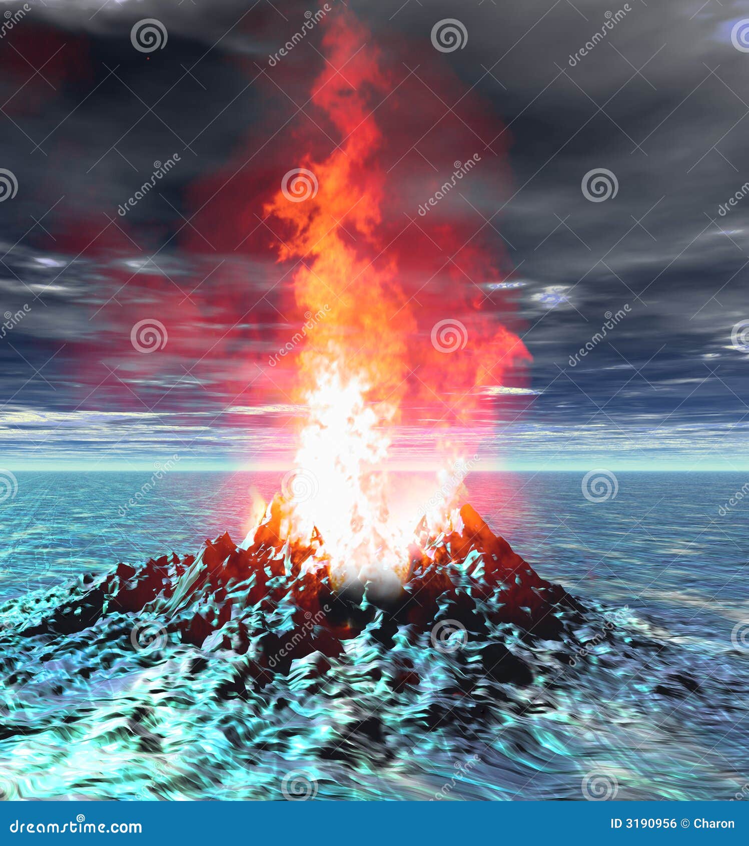 Volcano Eruption Flame Fire Virtual Scene Stock Illustration ...