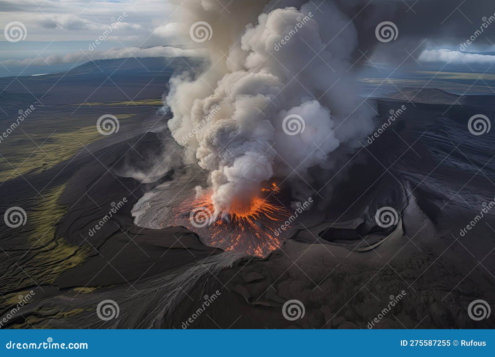 Volcano Eruption in Iceland Aerial View Stock Illustration ...