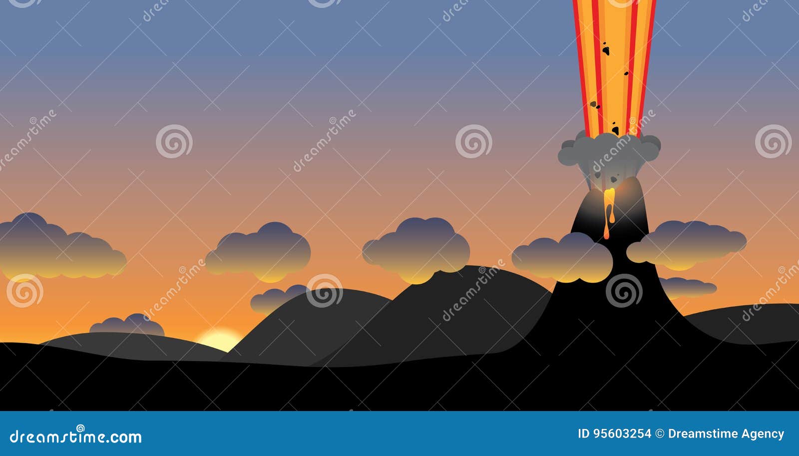 Volcano Eruption In Cartoon Style Isolated On White Background Stock ...