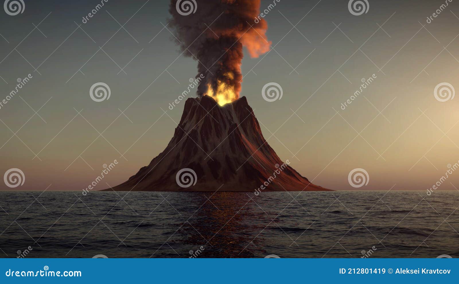 Volcano Eruption on an Island in the Ocean Stock Image - Image of ...