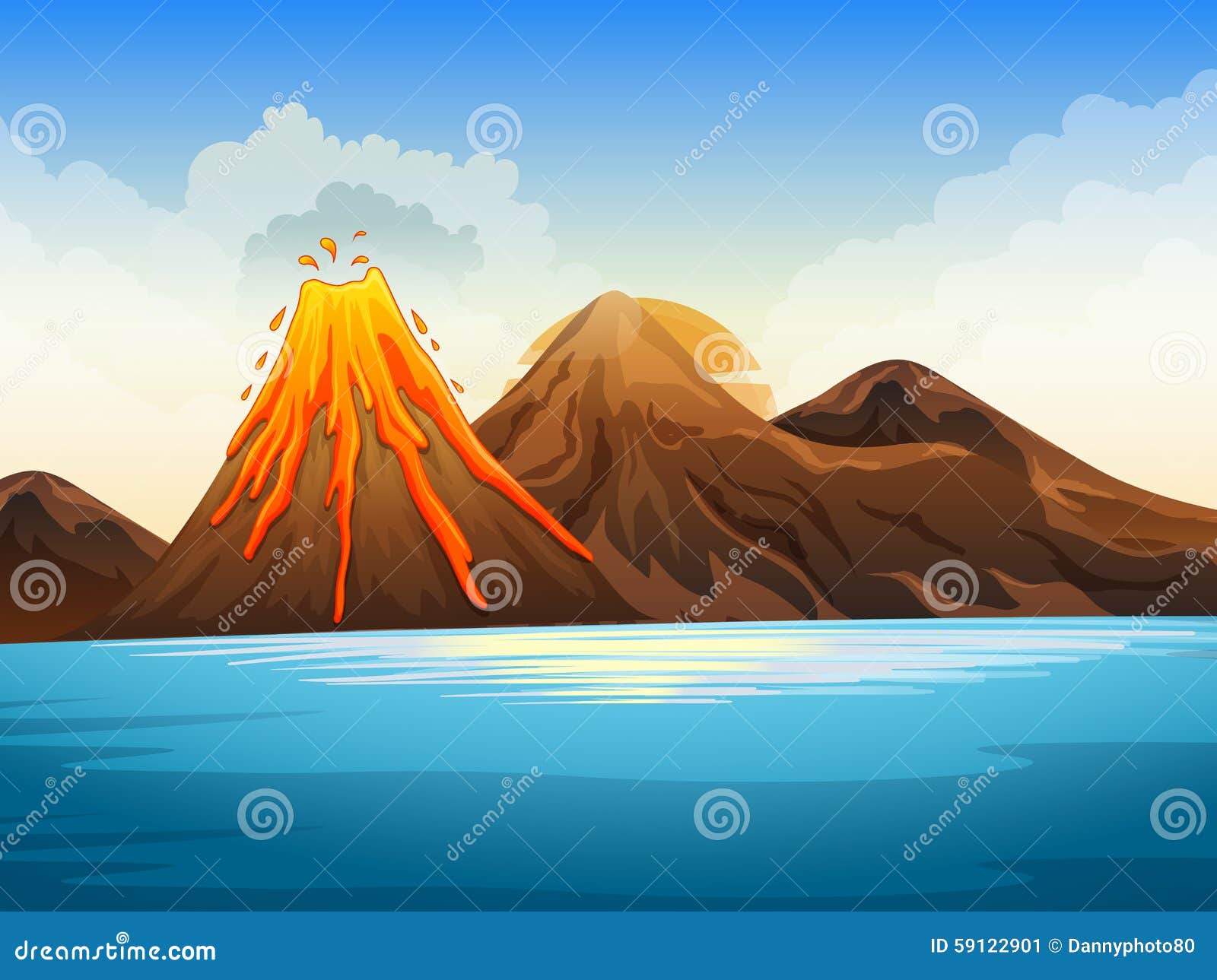 Volcano Eruption In Cartoon Style Isolated On White Background Stock ...