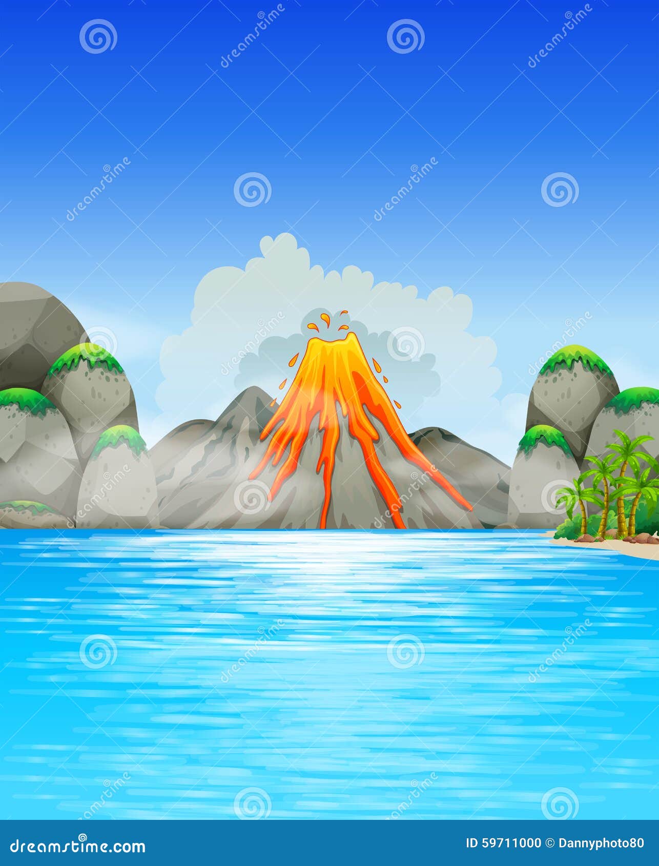 Volcano Eruption In Cartoon Style Isolated On White Background Stock ...