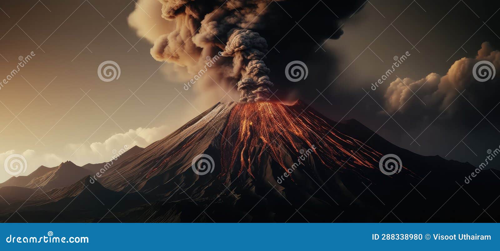 Volcano Eruption Landscape, Volcanic Eruption, Smoke and Lava Stock ...