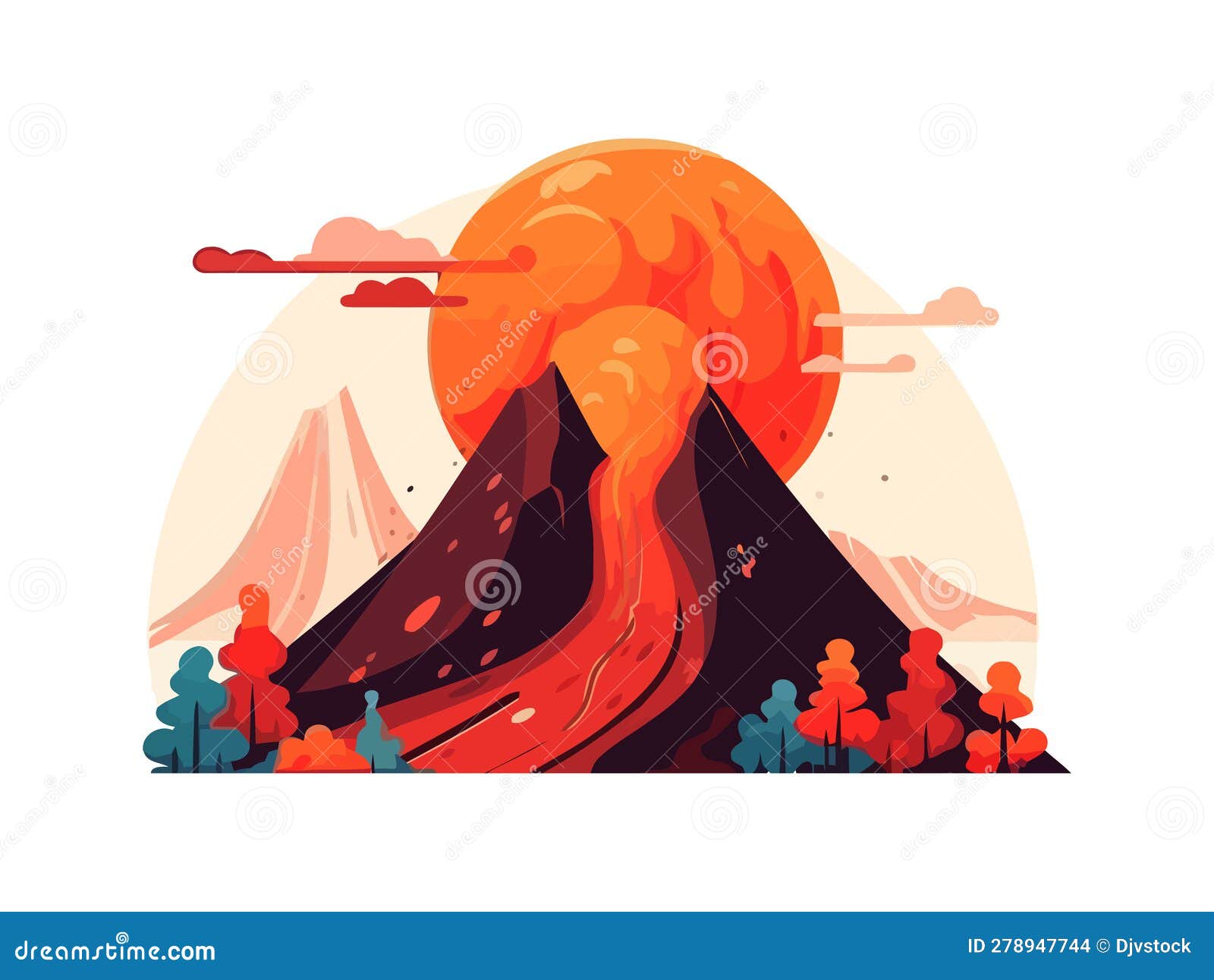 Volcano Eruption and Lava Drawing Stock Vector - Illustration of ...