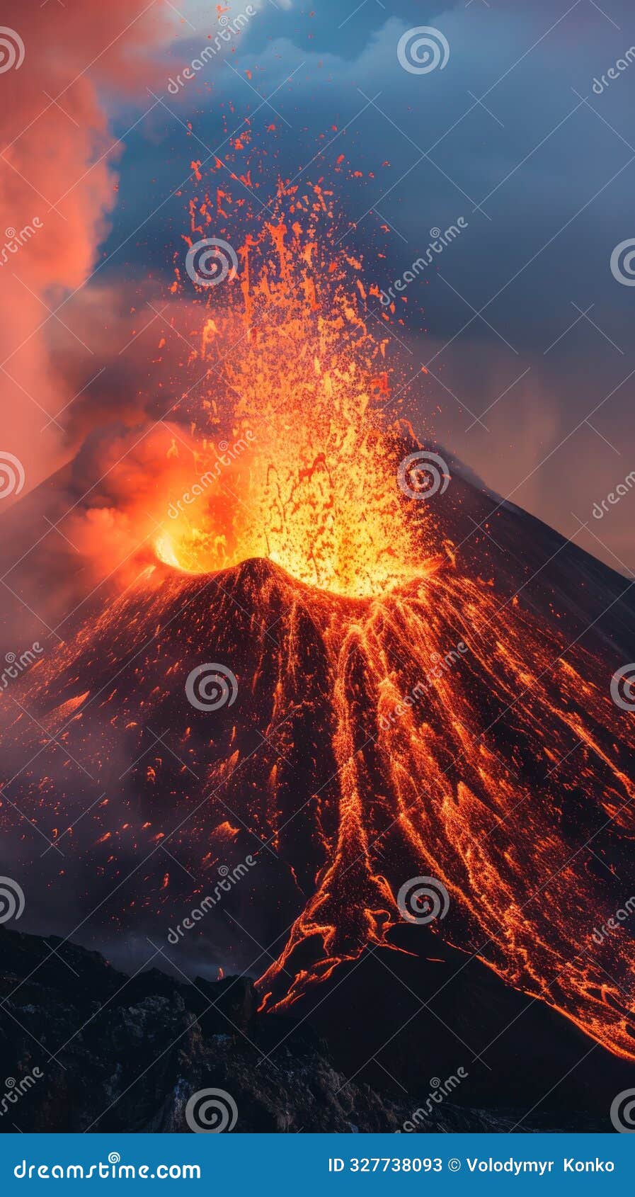 Volcano Eruption with Lava Flow Stock Image - Image of generated ...
