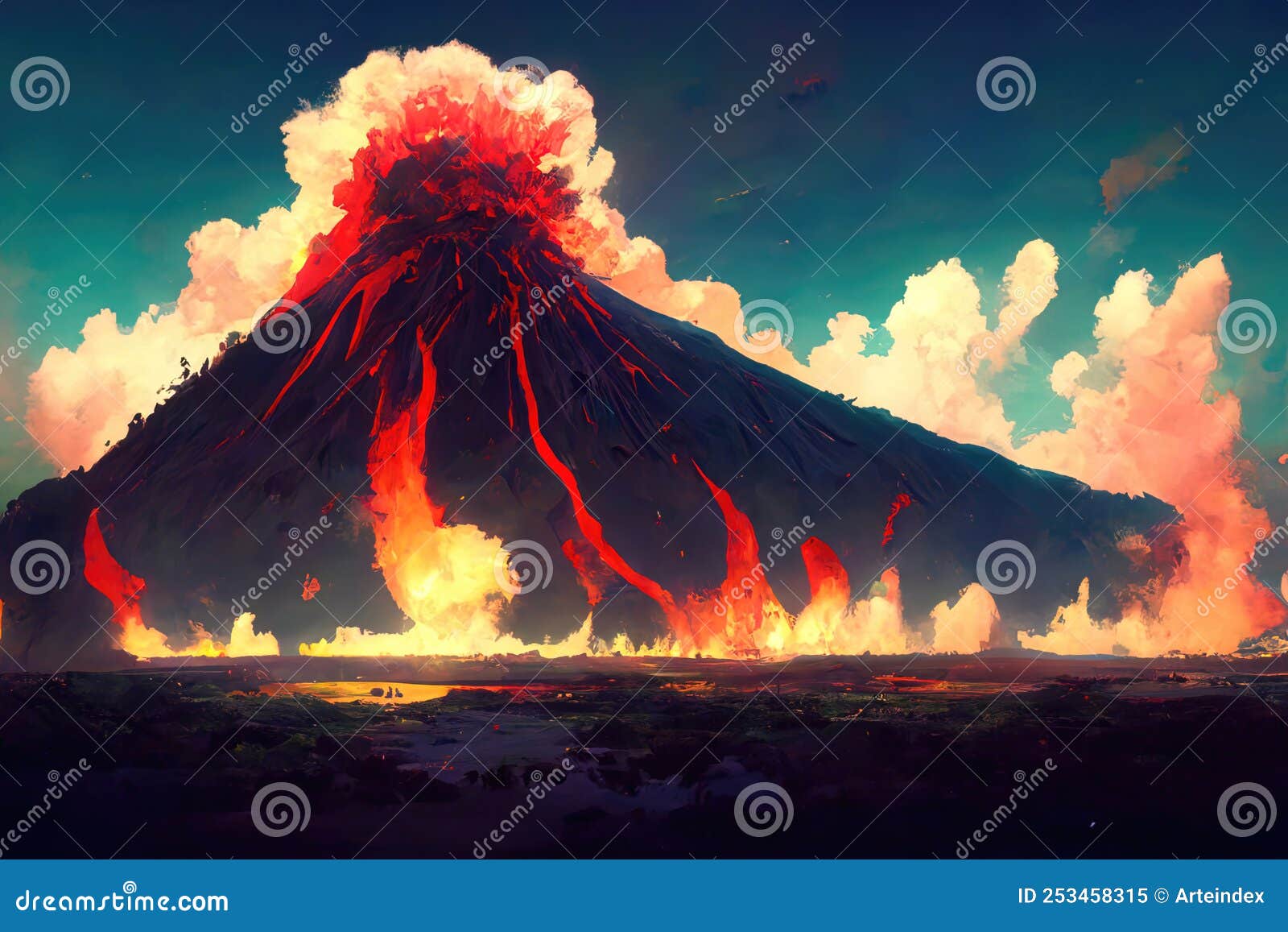 Volcano Eruption, Lava Flow, Explosion Royalty-Free Illustration ...