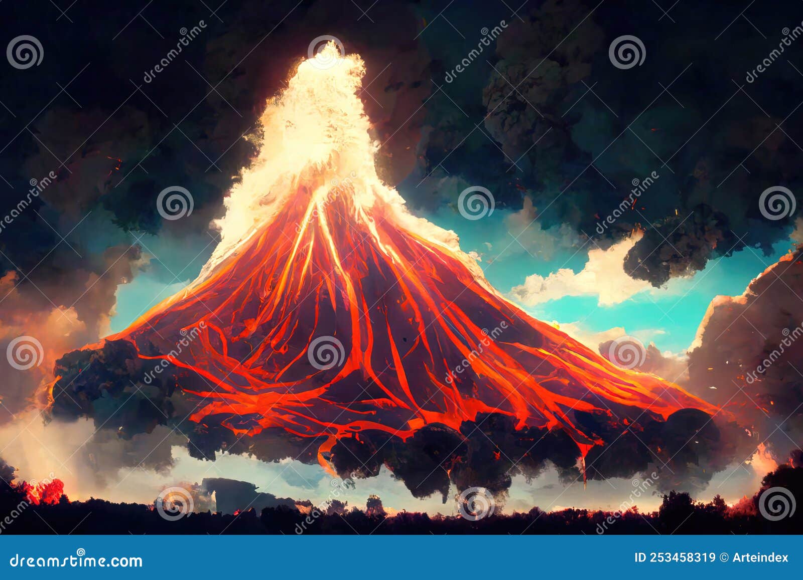 Volcano Eruption, Lava Flow, Explosion Stock Illustration ...