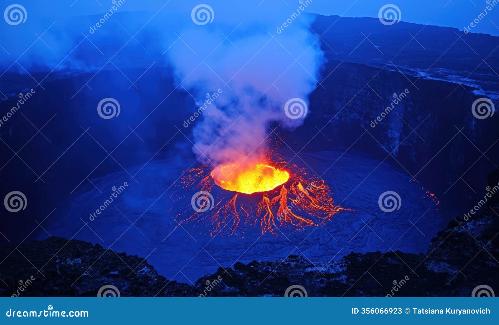Volcano Eruption with Lava and Smoke, Dramatic Landscape, Night Scene ...