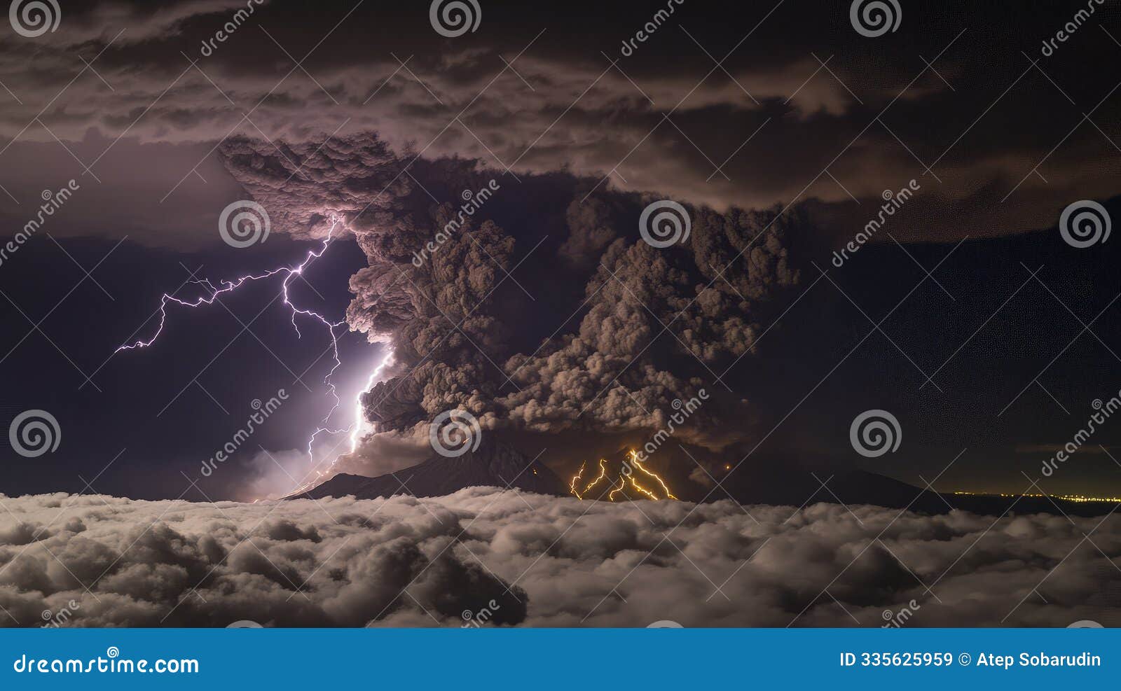 Volcano Eruption with Lightning Stock Image - Image of fire, nature ...