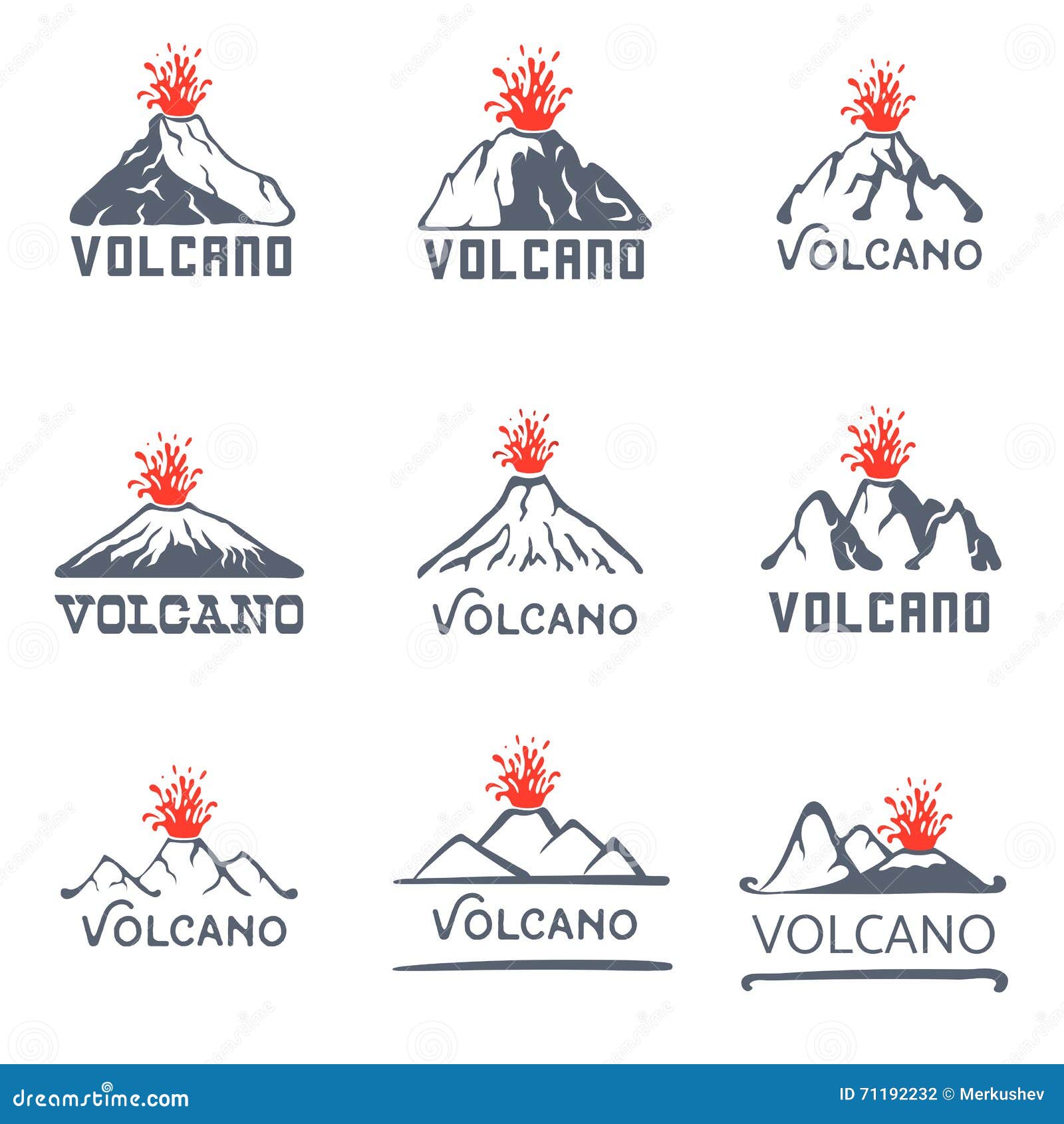 Volcano Eruption Logo Set, Vector Icons Illustration on White ...