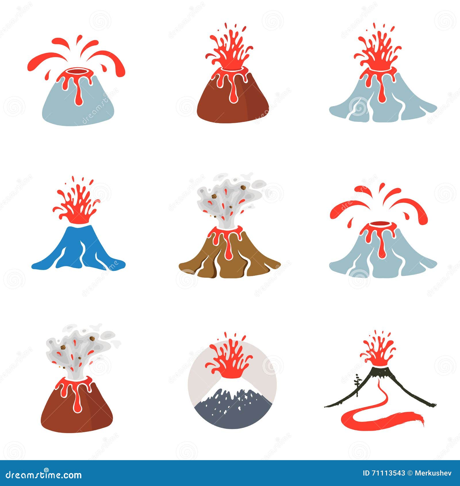 Logo Volcano In A Circle Isolated On White Background. Hand Drawn Brush ...