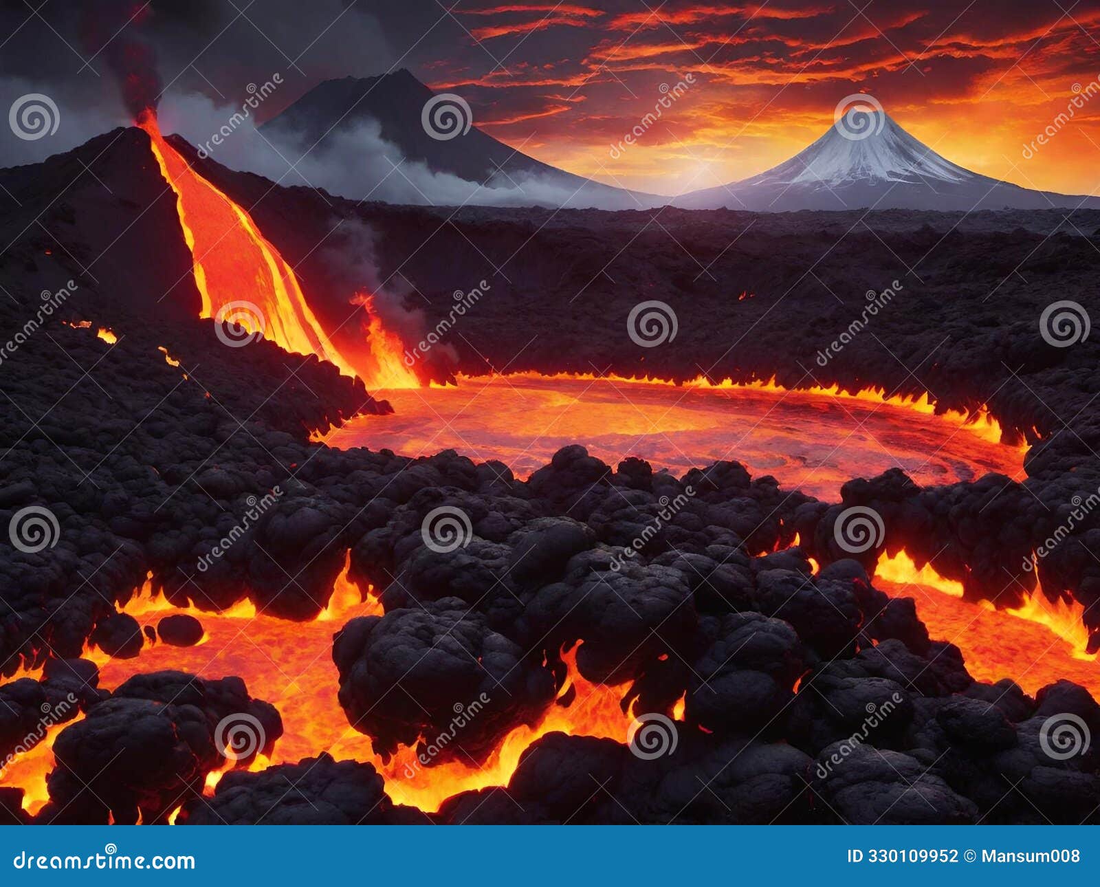 Volcano Eruption in the Mountains Stock Illustration - Illustration of ...