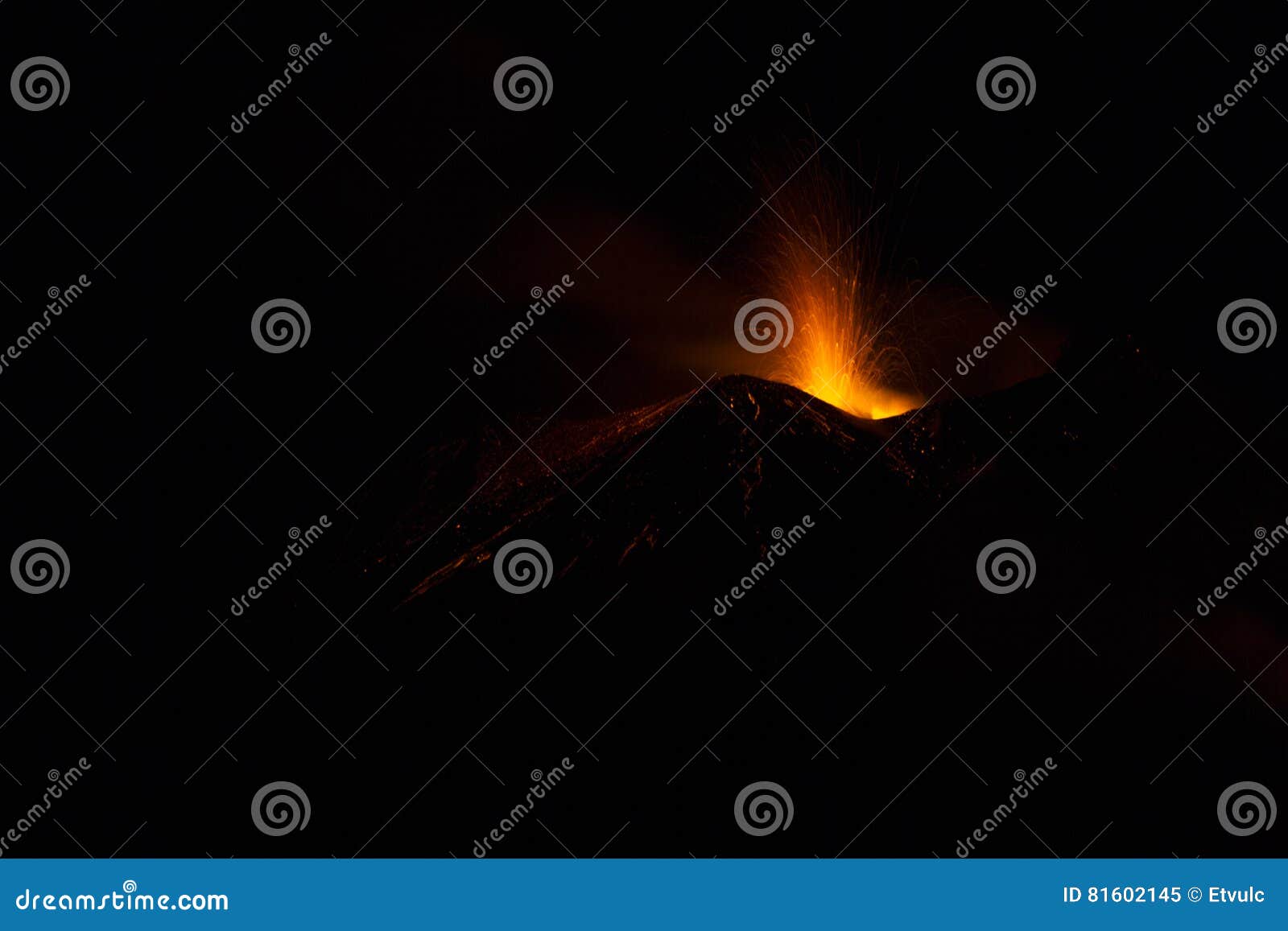 Volcano eruption of night stock image. Image of erupt - 81602145