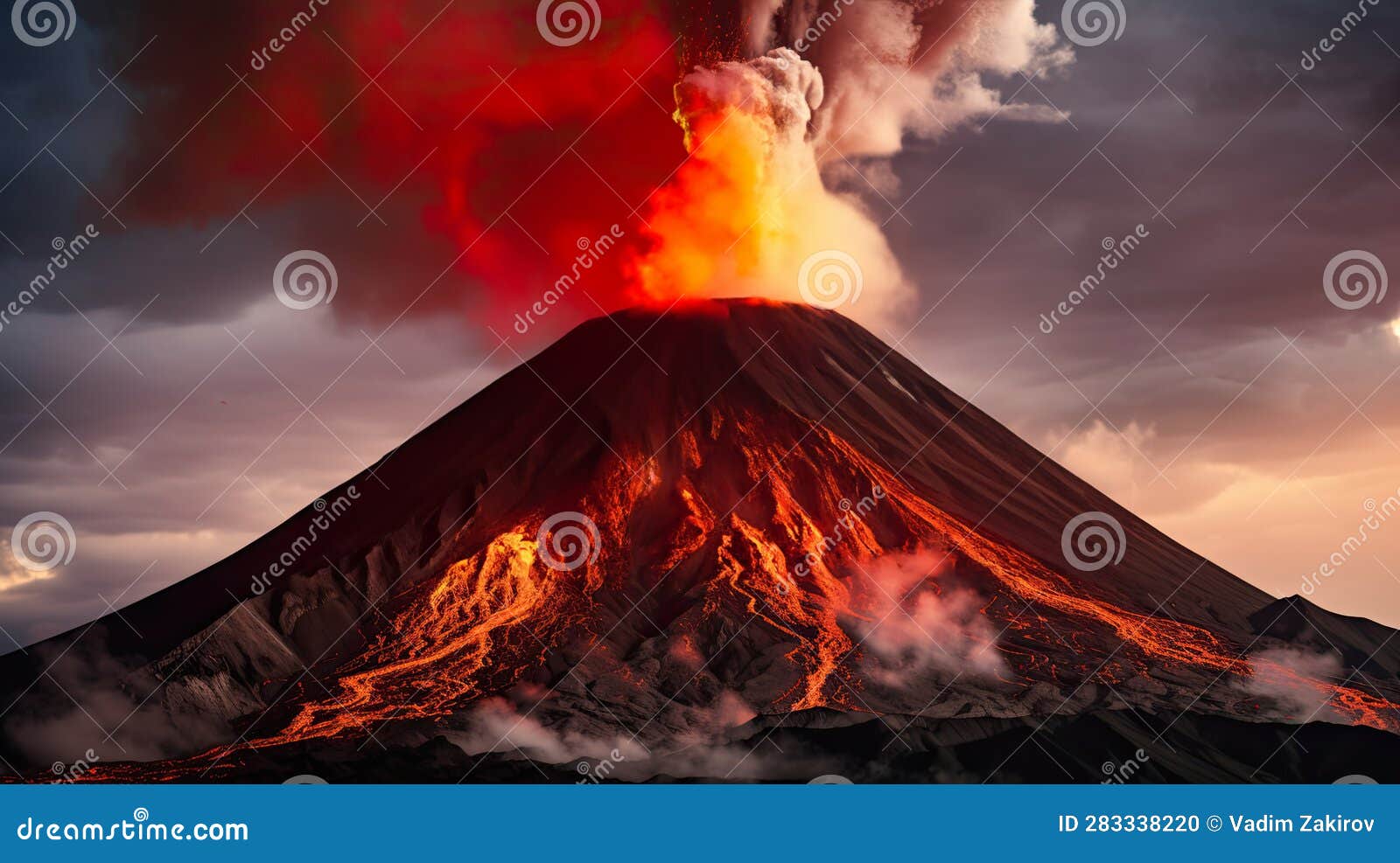 Volcano Eruption With Red Lava Escaping From The Volcano Nozzle Royalty ...