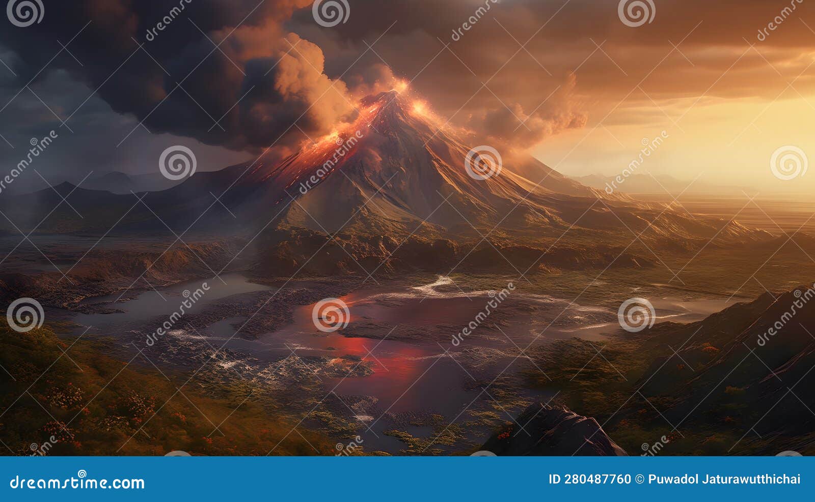 Volcano Eruption Scenery Background . Created by Generative AI Stock ...