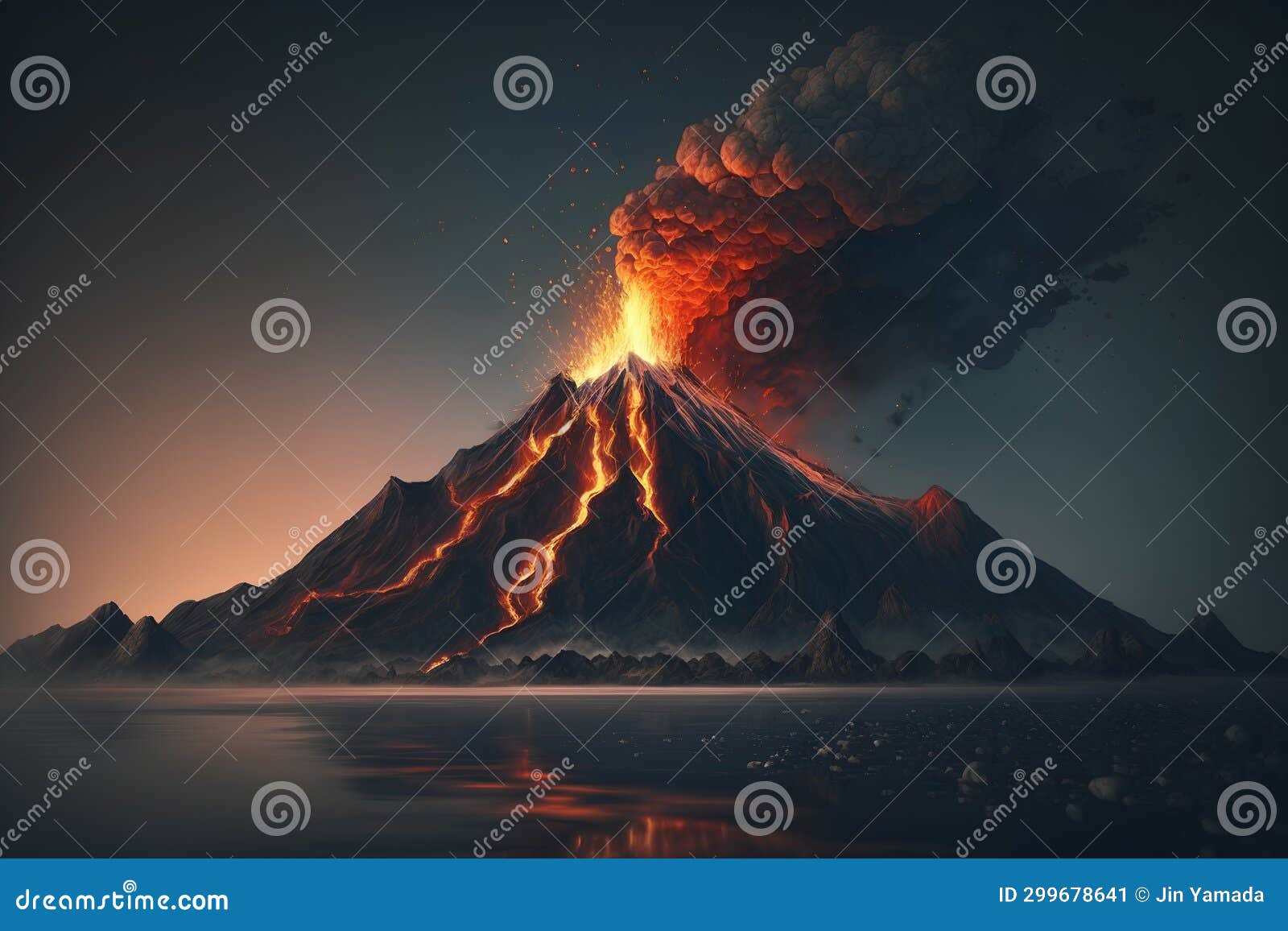 Volcano Eruption with Smoke and Ash, 3d Render, Horizontal Stock ...