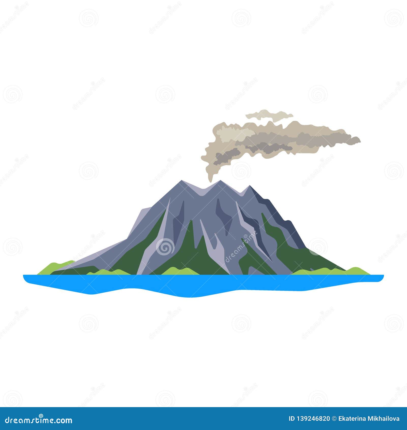 Volcano Eruption with Smoke, Ashes Isolated on White Background ...