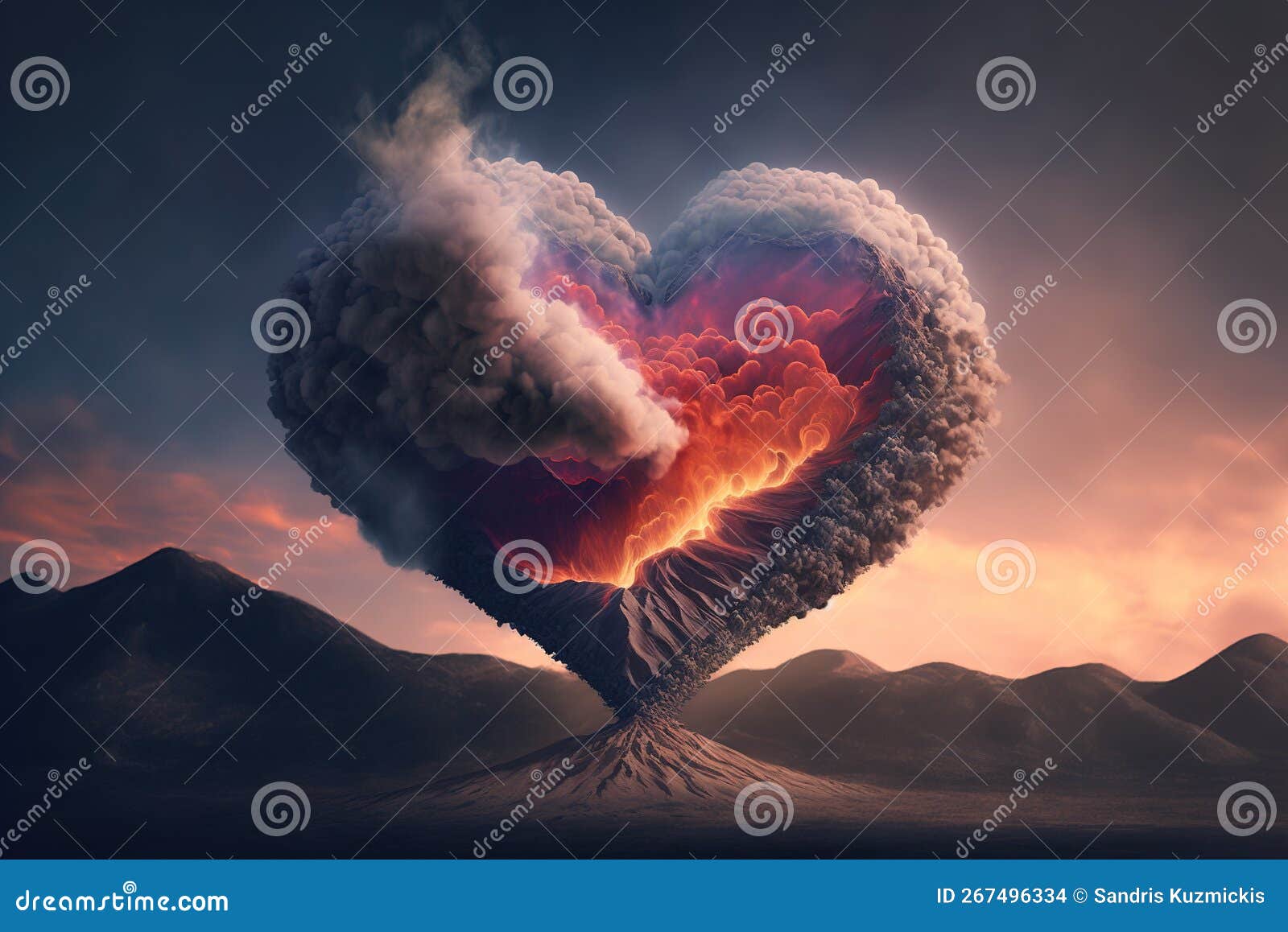 Volcano Eruption, Smoke into Sky in Shape of Heart. Generative AI Stock ...