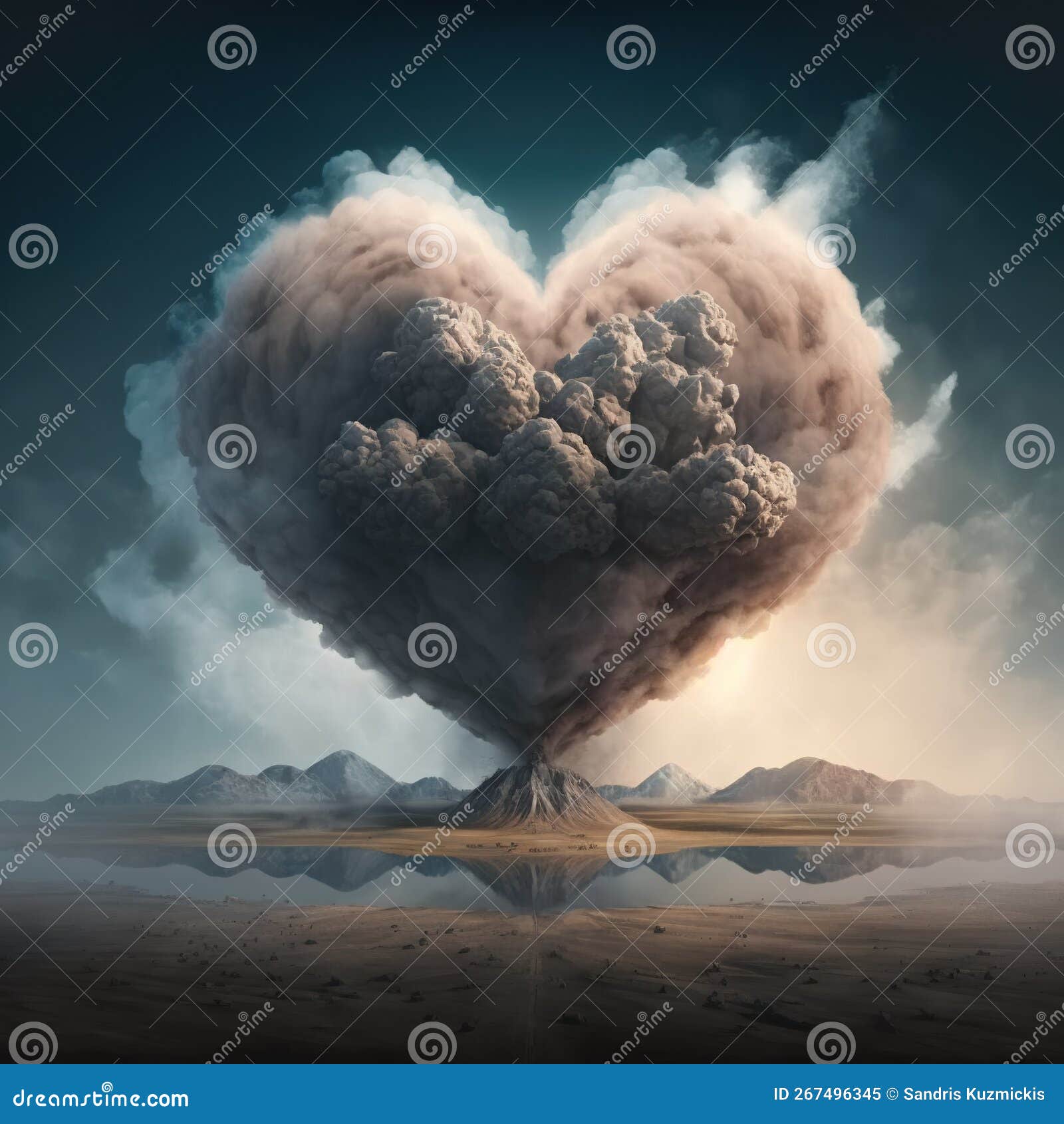 Volcano Eruption, Smoke into Sky in Shape of Heart. Generative AI Stock ...