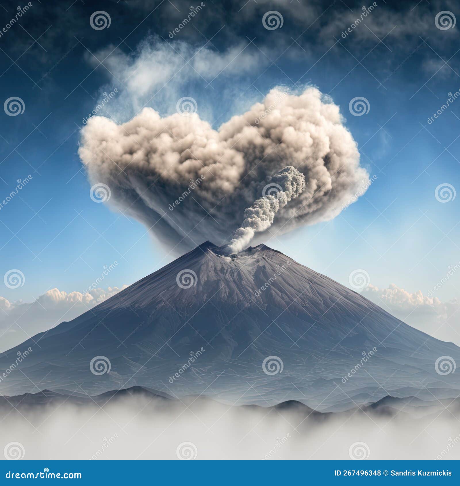 Volcano Eruption, Smoke into Sky in Shape of Heart. Generative AI Stock ...