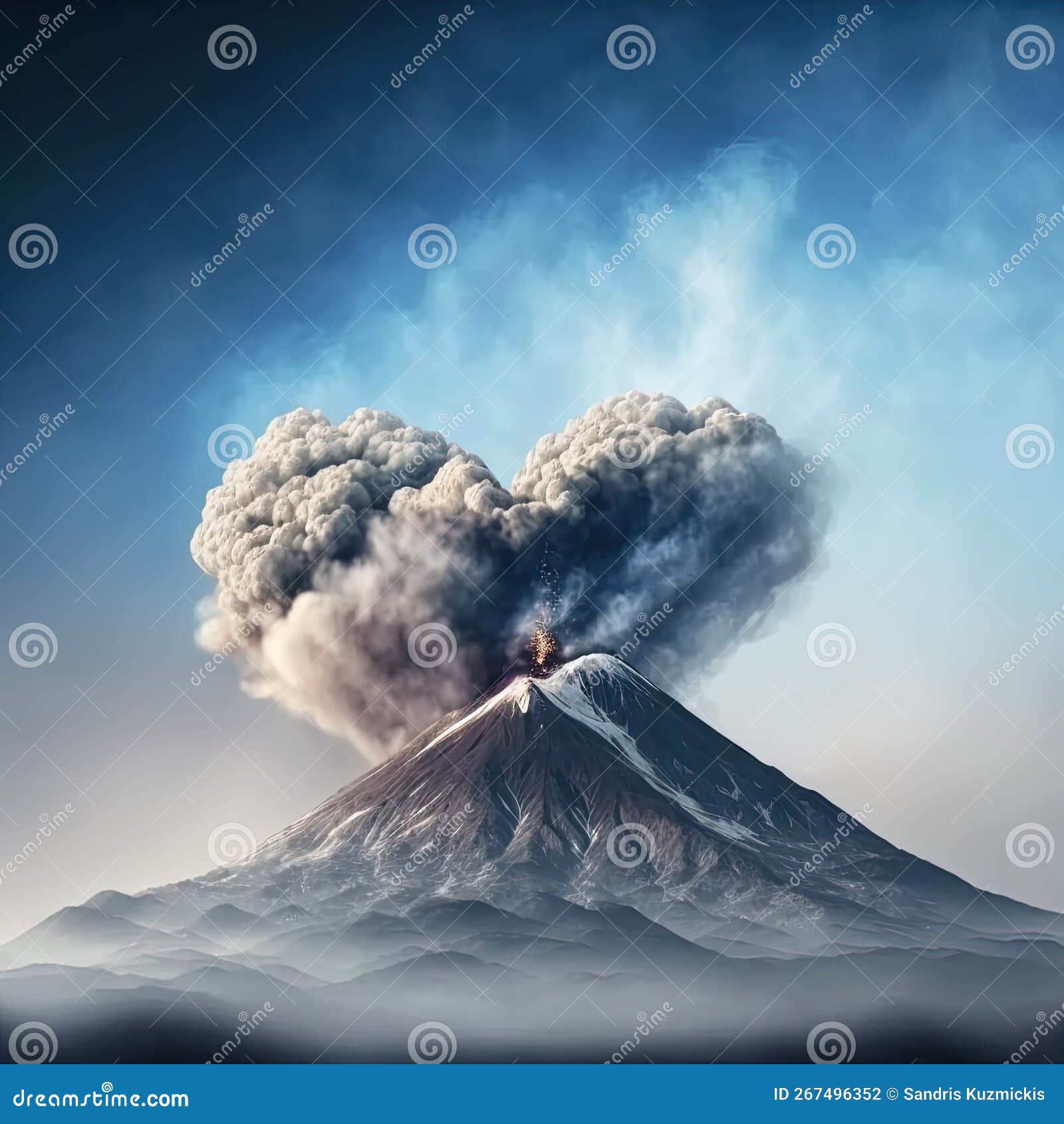 Volcano Eruption, Smoke into Sky in Shape of Heart. Generative AI Stock ...