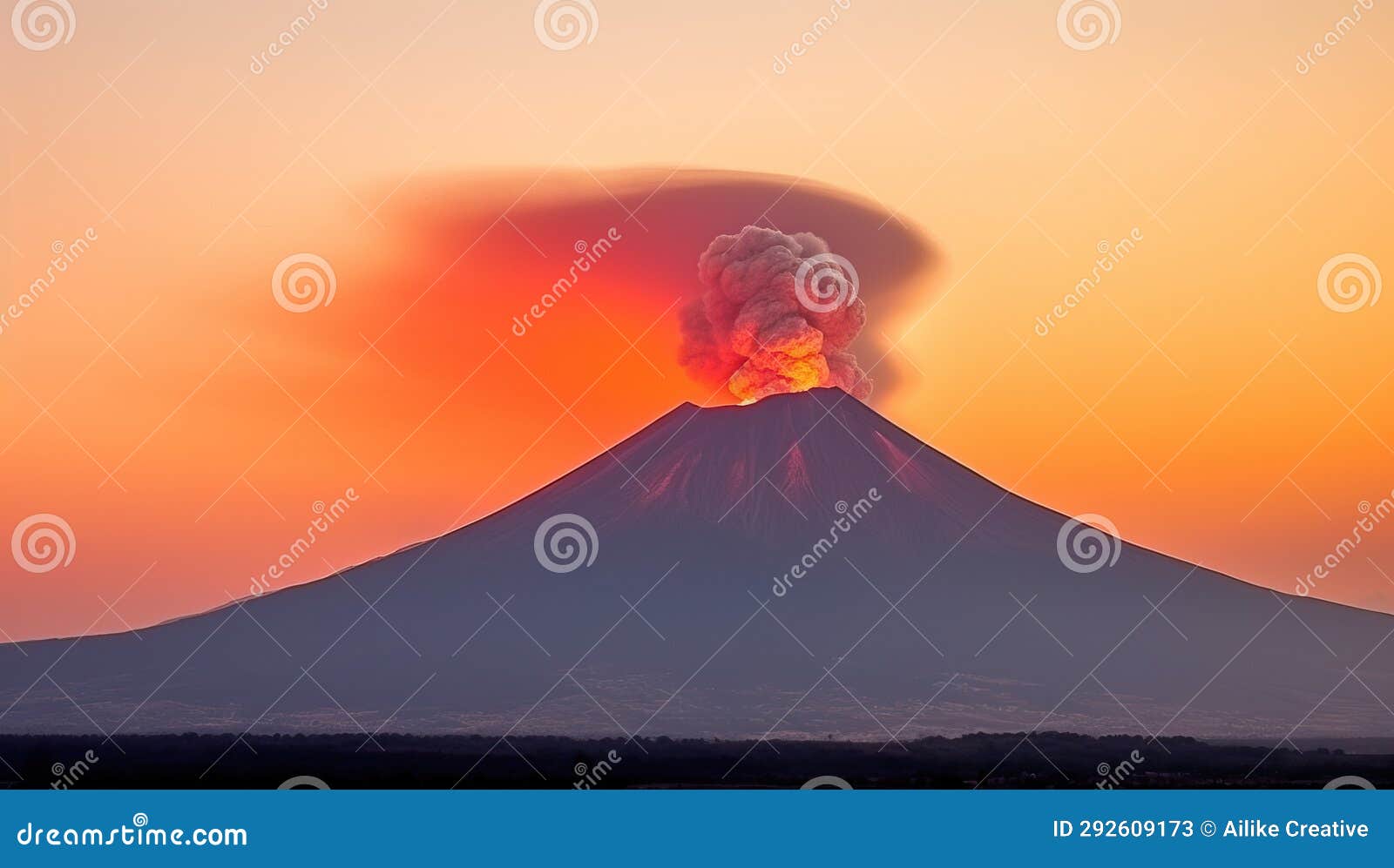 Volcano eruption at sunset stock illustration. Illustration of sunset ...