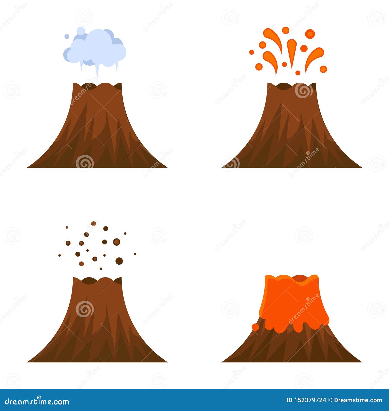 Volcano Eruption Vector Set, Isolated on White Background Stock Vector ...