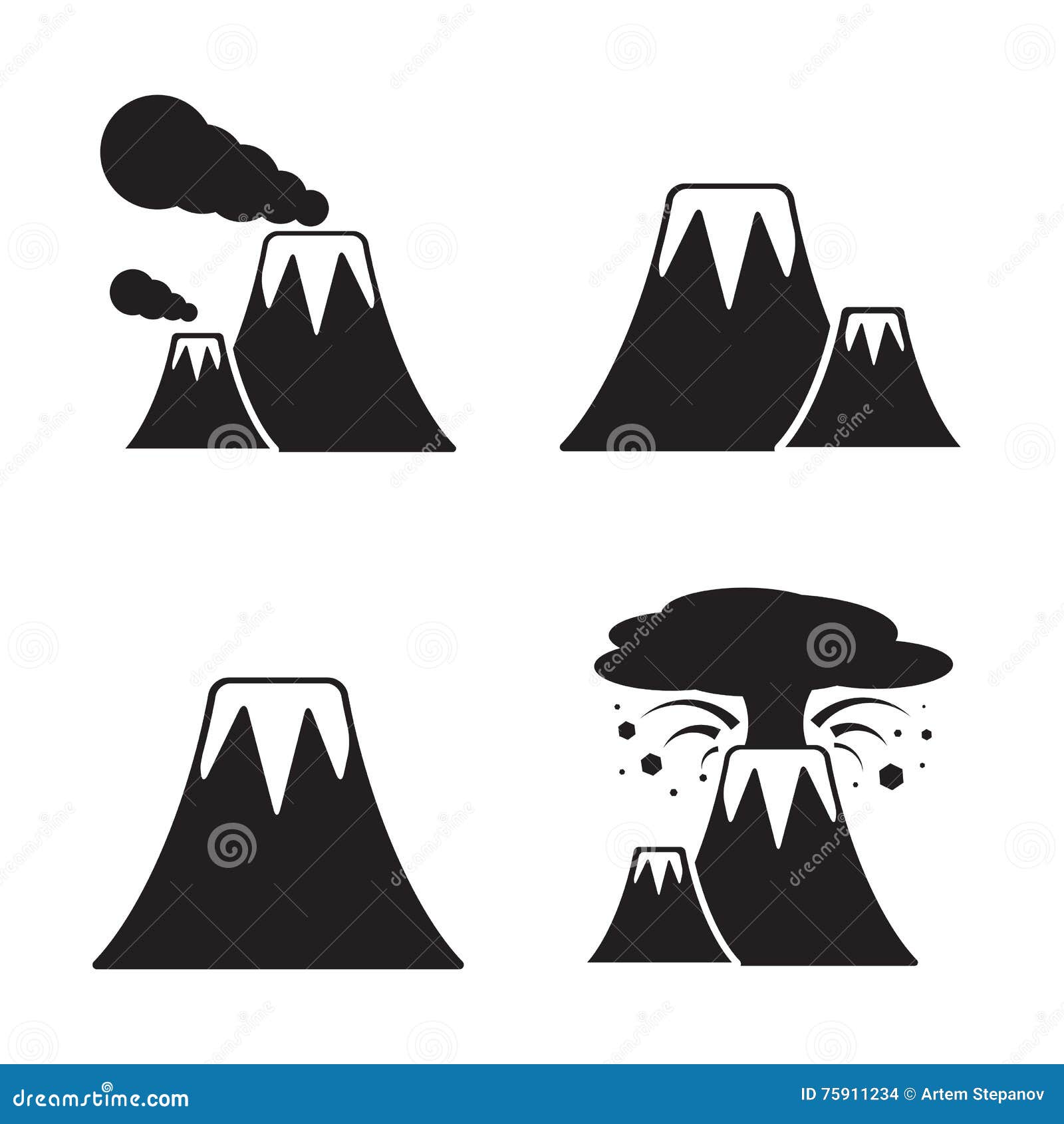 Volcano Icons Set. stock vector. Illustration of icon - 75911234