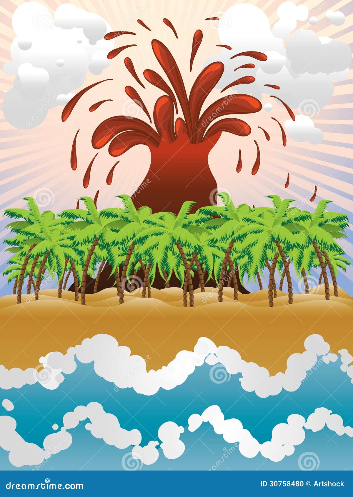 Volcano Island Vector Illustration | CartoonDealer.com #30758480
