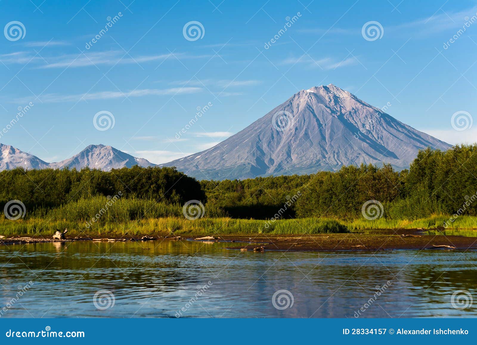 Volcano Koryaksy and River Avacha on Kamchatka. Stock Image - Image of ...