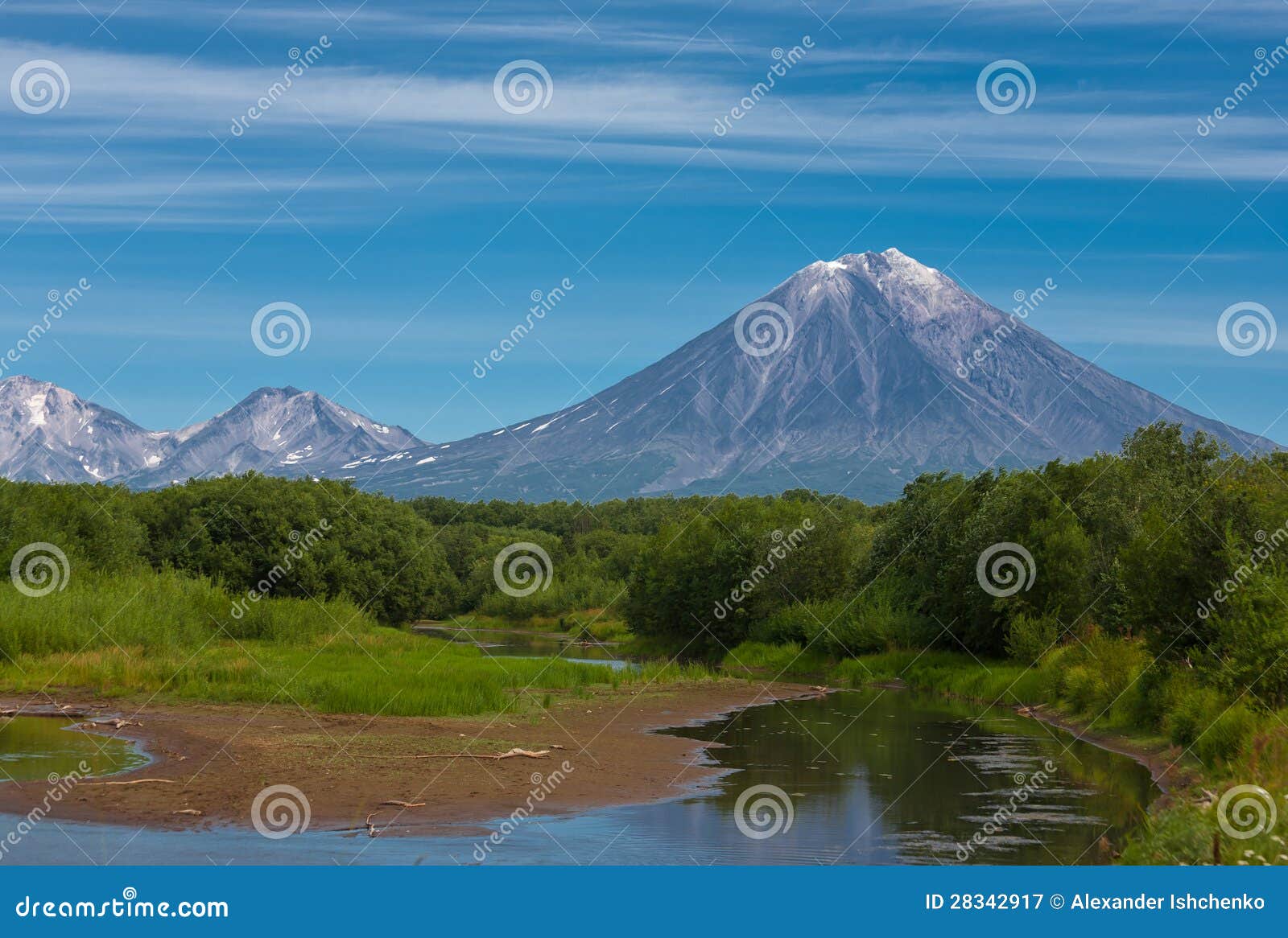 Volcano Koryaksy and River Avacha on Kamchatka. Stock Image - Image of ...