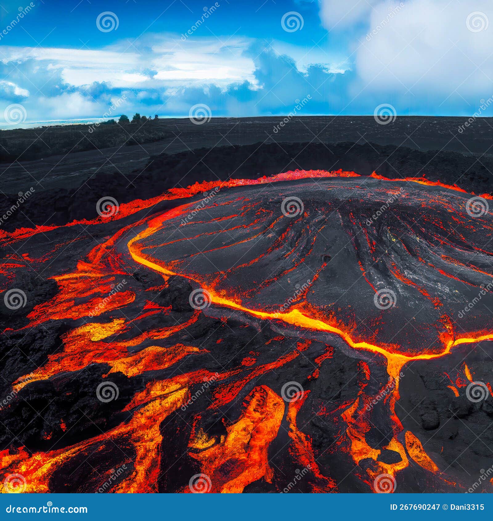 Volcano Landscape with Molten Lava and Solidified Igneous Rock Stock ...