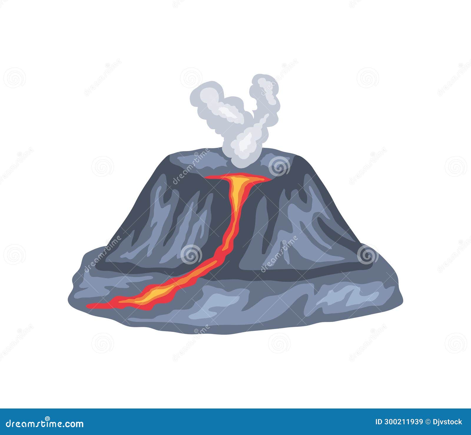 Volcano with lava flow stock illustration. Illustration of landscape ...