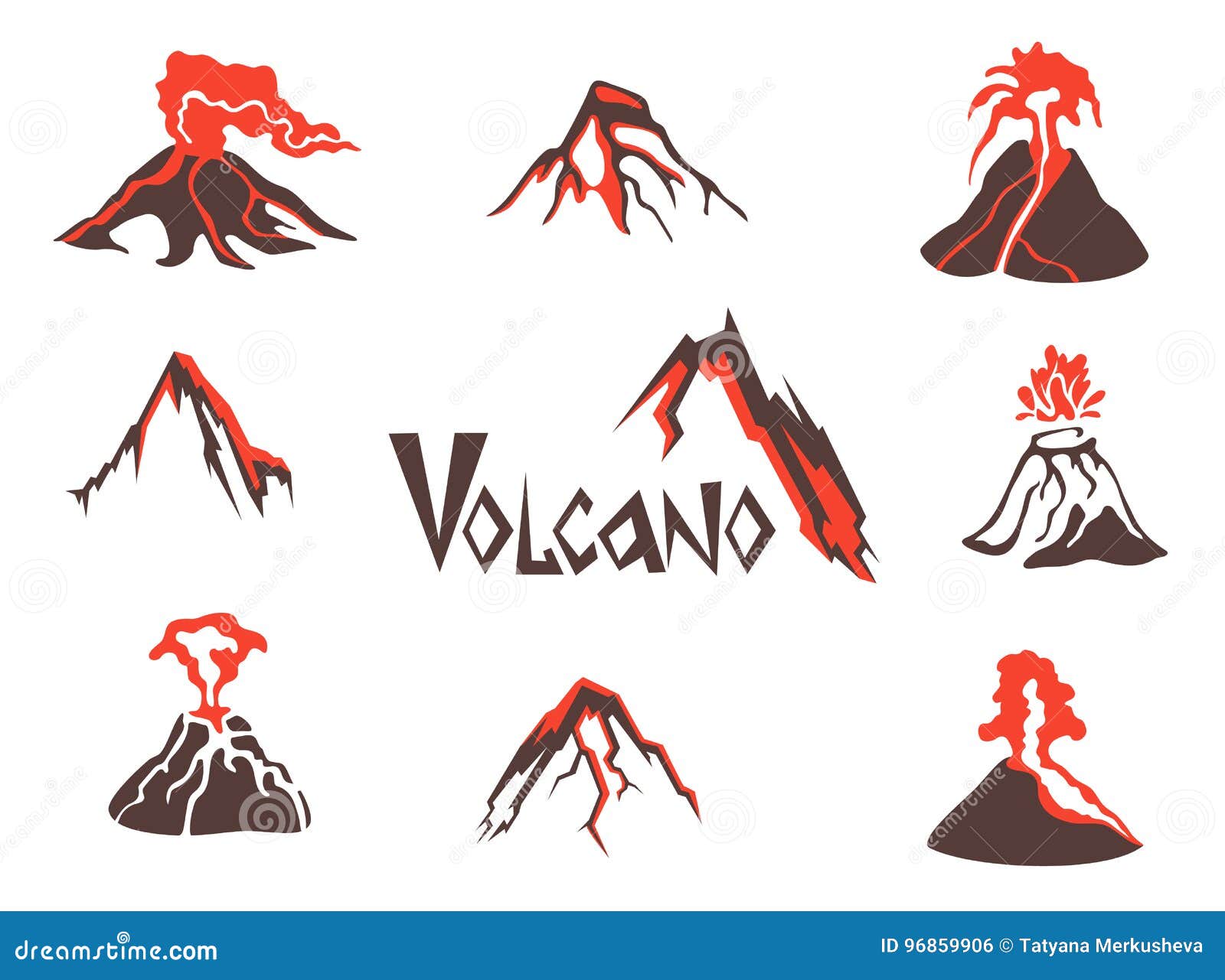 Volcano Logo Set. Volcanic Eruption. Vector Illustration, Isolated On ...