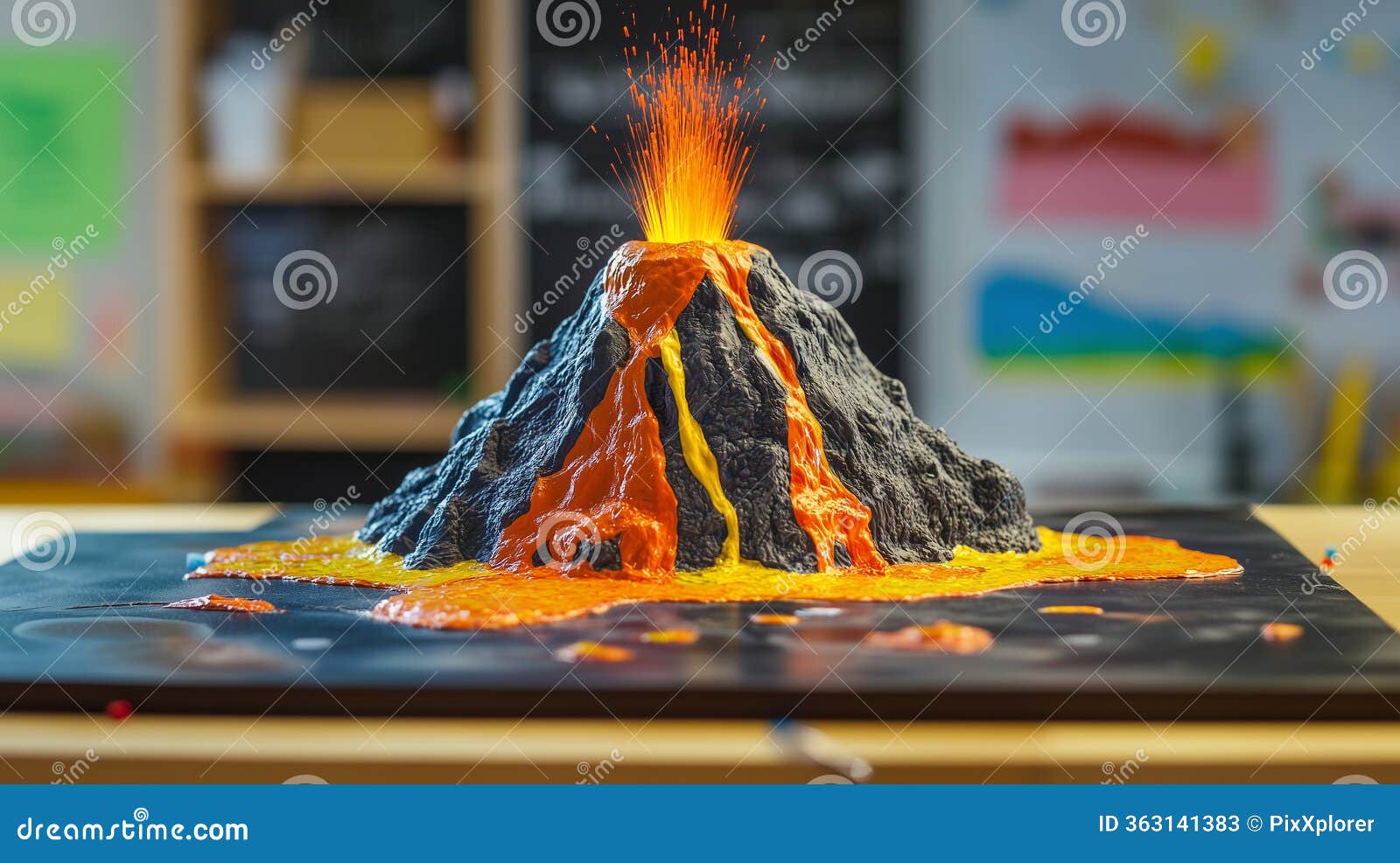 Volcano Model Simulating An Eruption In A Classroom Setting Royalty ...