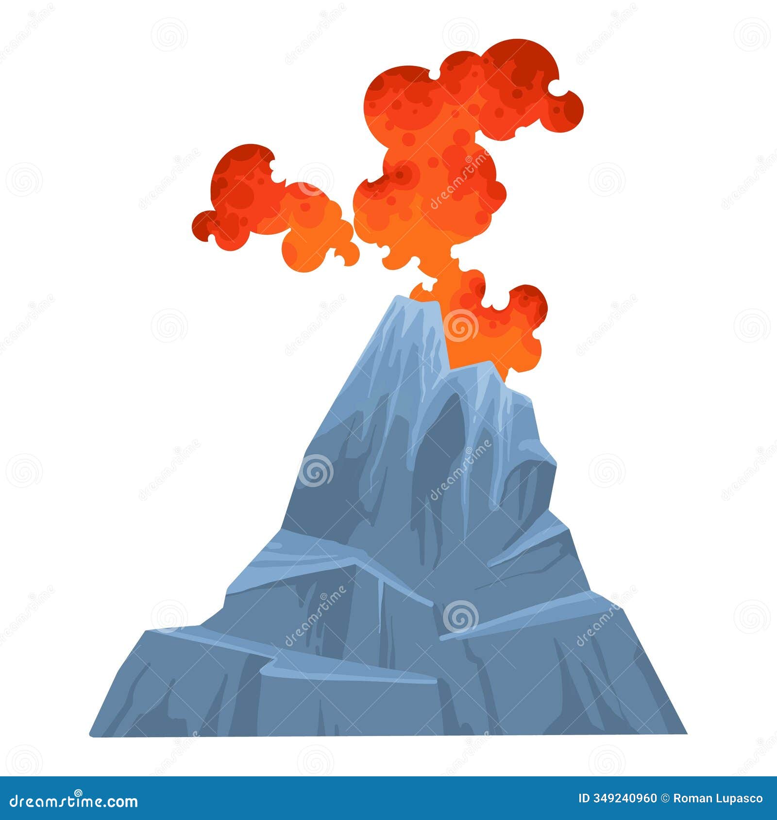 Volcano. Mountain Eruption with Fire Lava Explosion with Smoke Stock ...