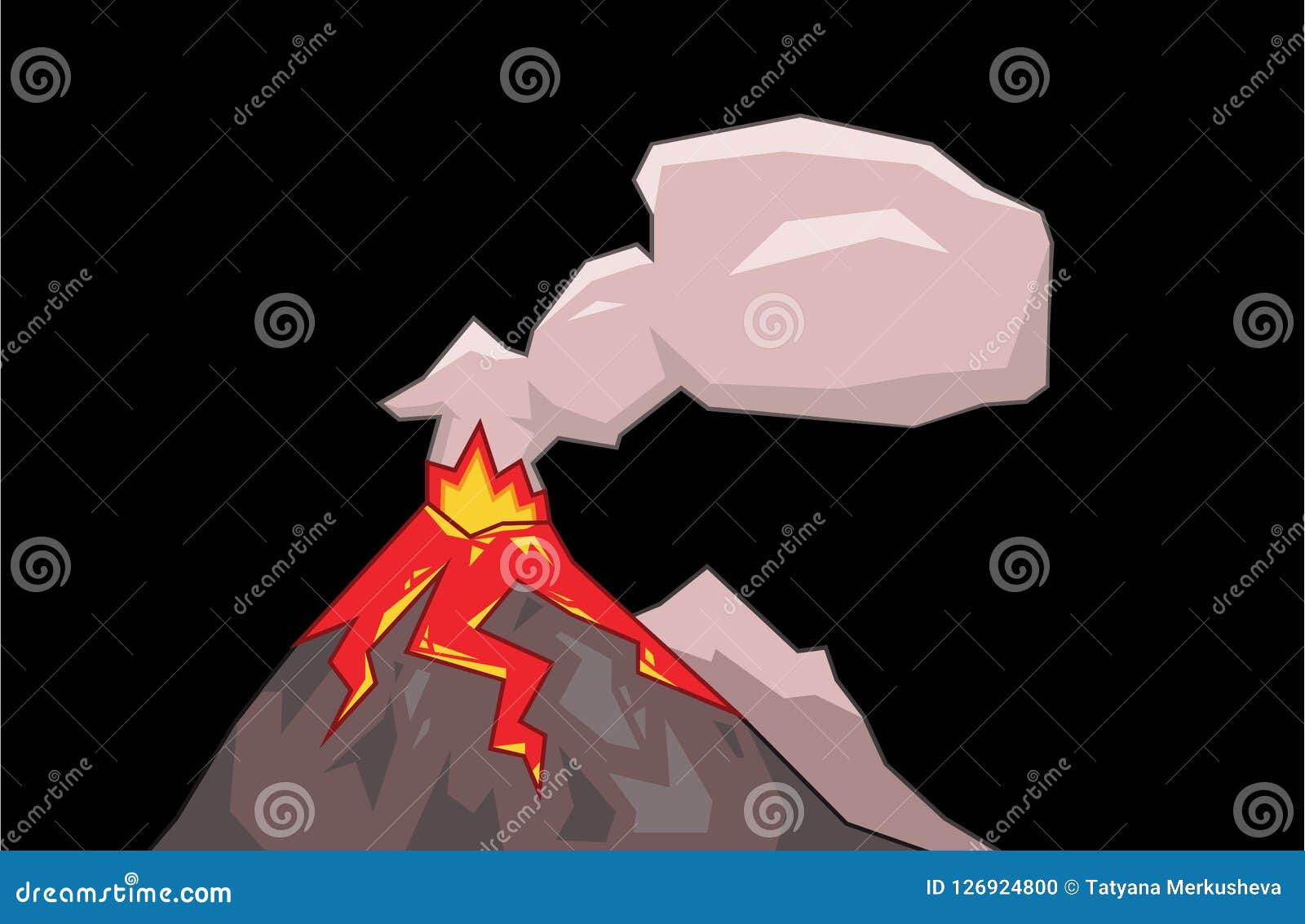 Volcano Mountain Exploding with Cloud of Smoke. Flat Vector ...