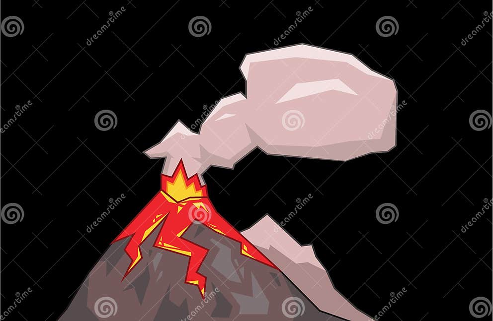 Volcano Mountain Exploding with Cloud of Smoke. Flat Vector ...