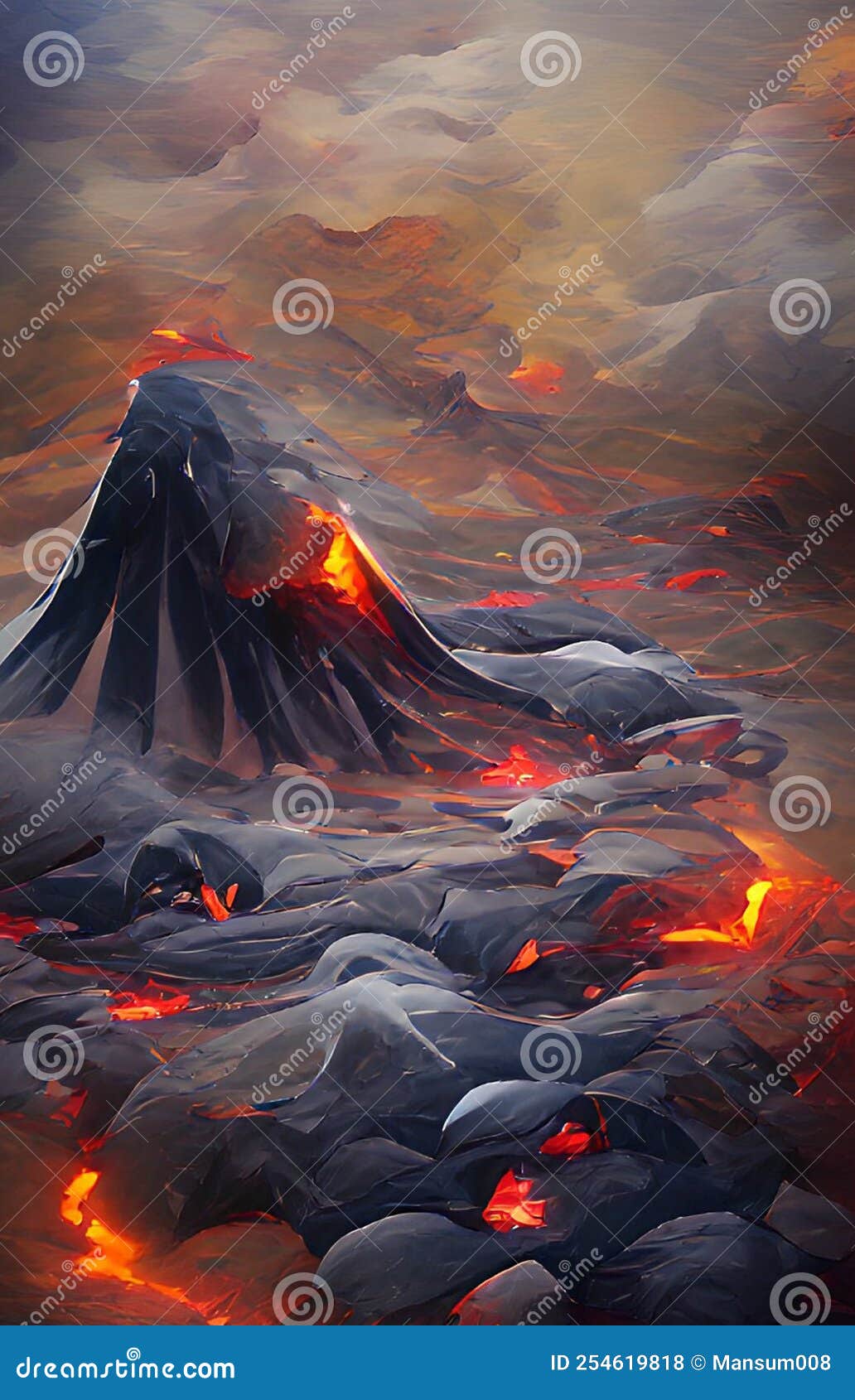 Volcano in the mountains stock illustration. Illustration of design ...