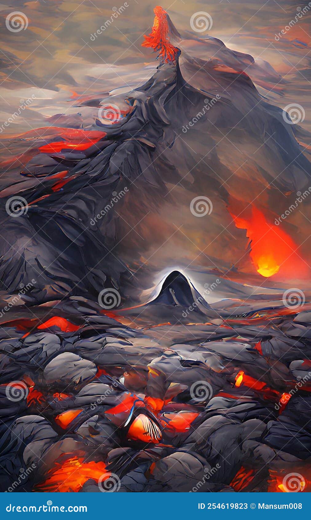 Volcano in the mountains stock illustration. Illustration of decor ...